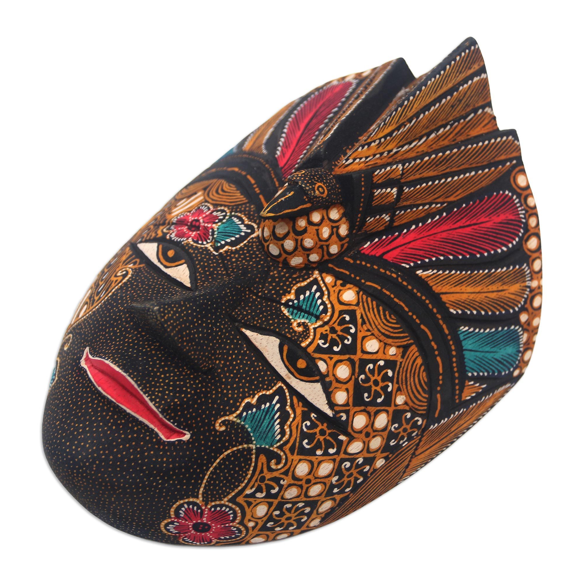 Hand Crafted Batik Wood Mask from Java - Bird Dance | NOVICA