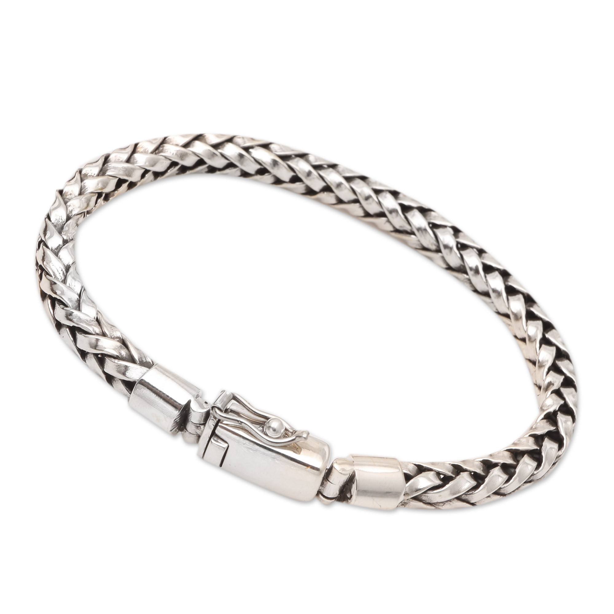Men's Sterling Silver Braided Chain Bracelet from Bali - Braided ...