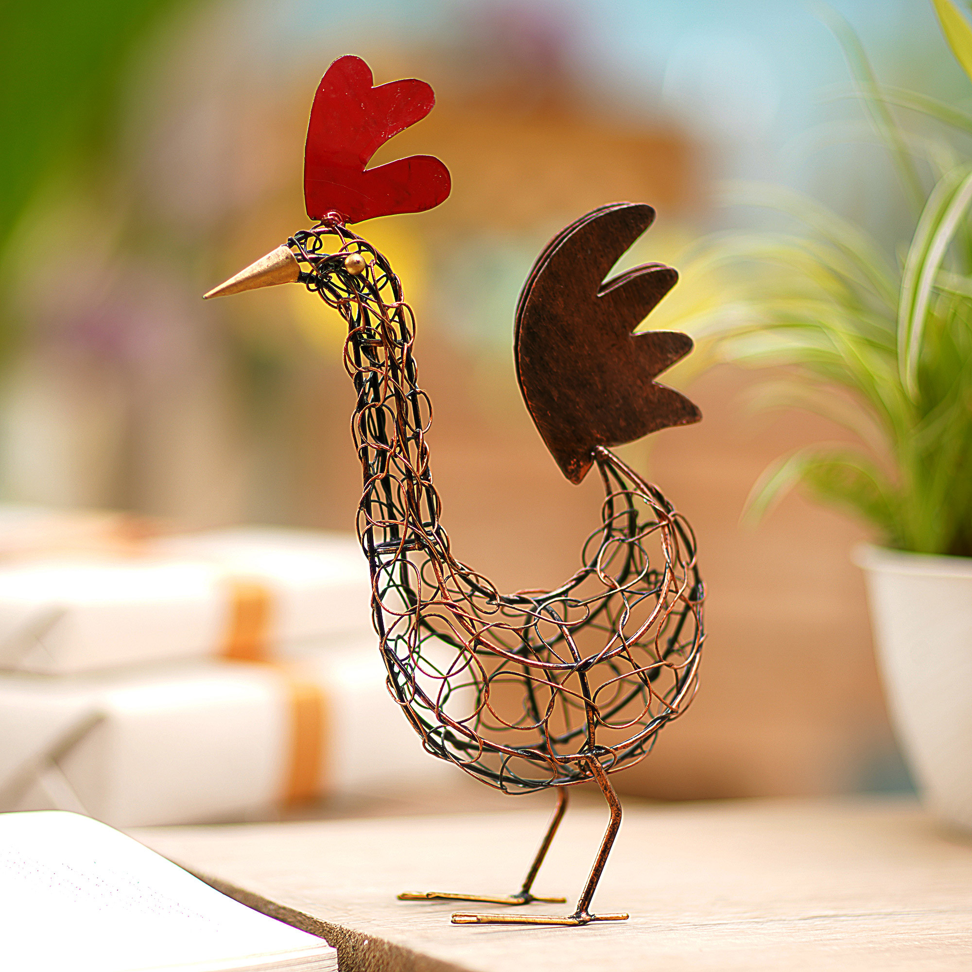 Handcrafted Steel Chicken Statuette from Indonesia - Little Spring ...