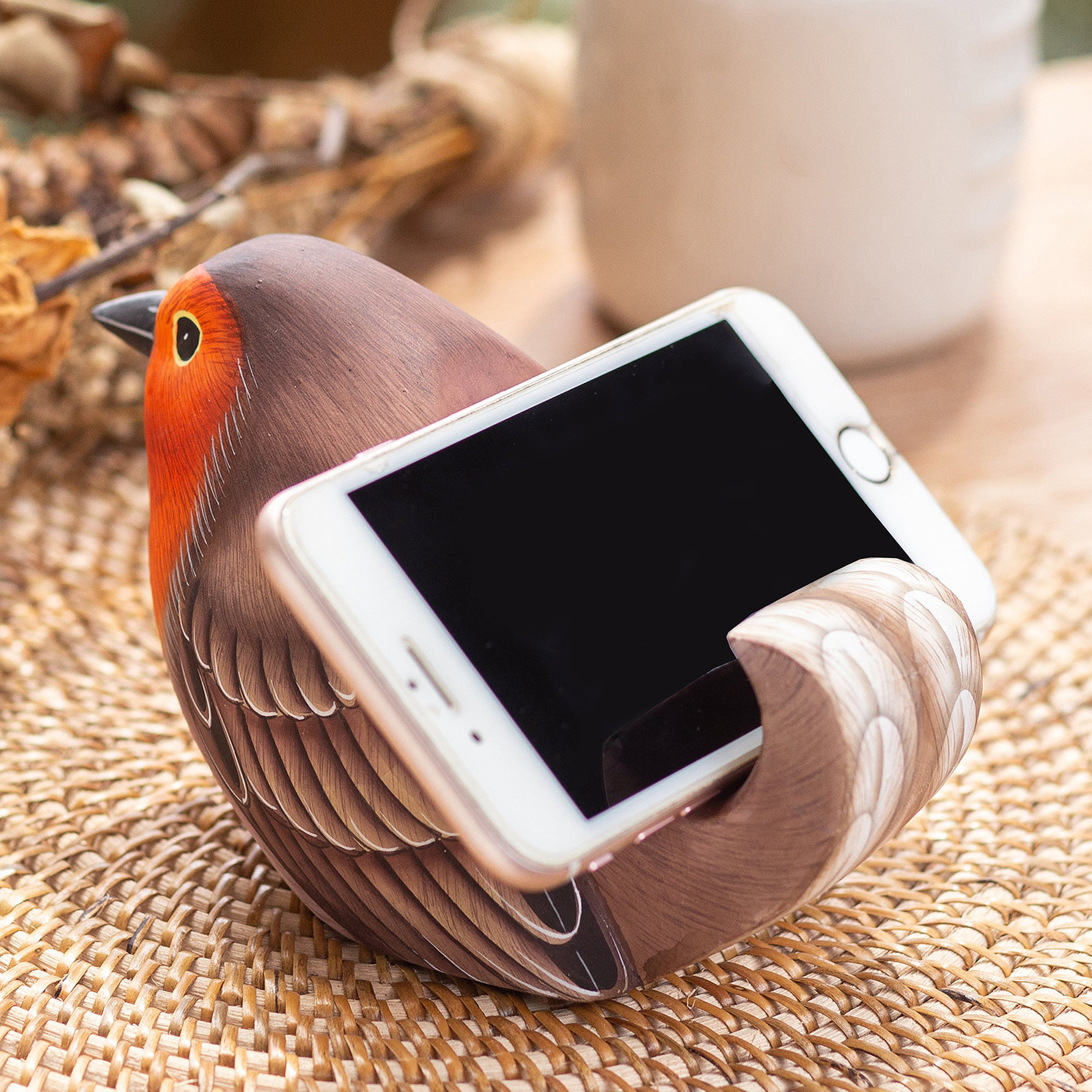 Wood Bird Cell Phone Stand Carved and Painted by Hand - Robin's Call ...