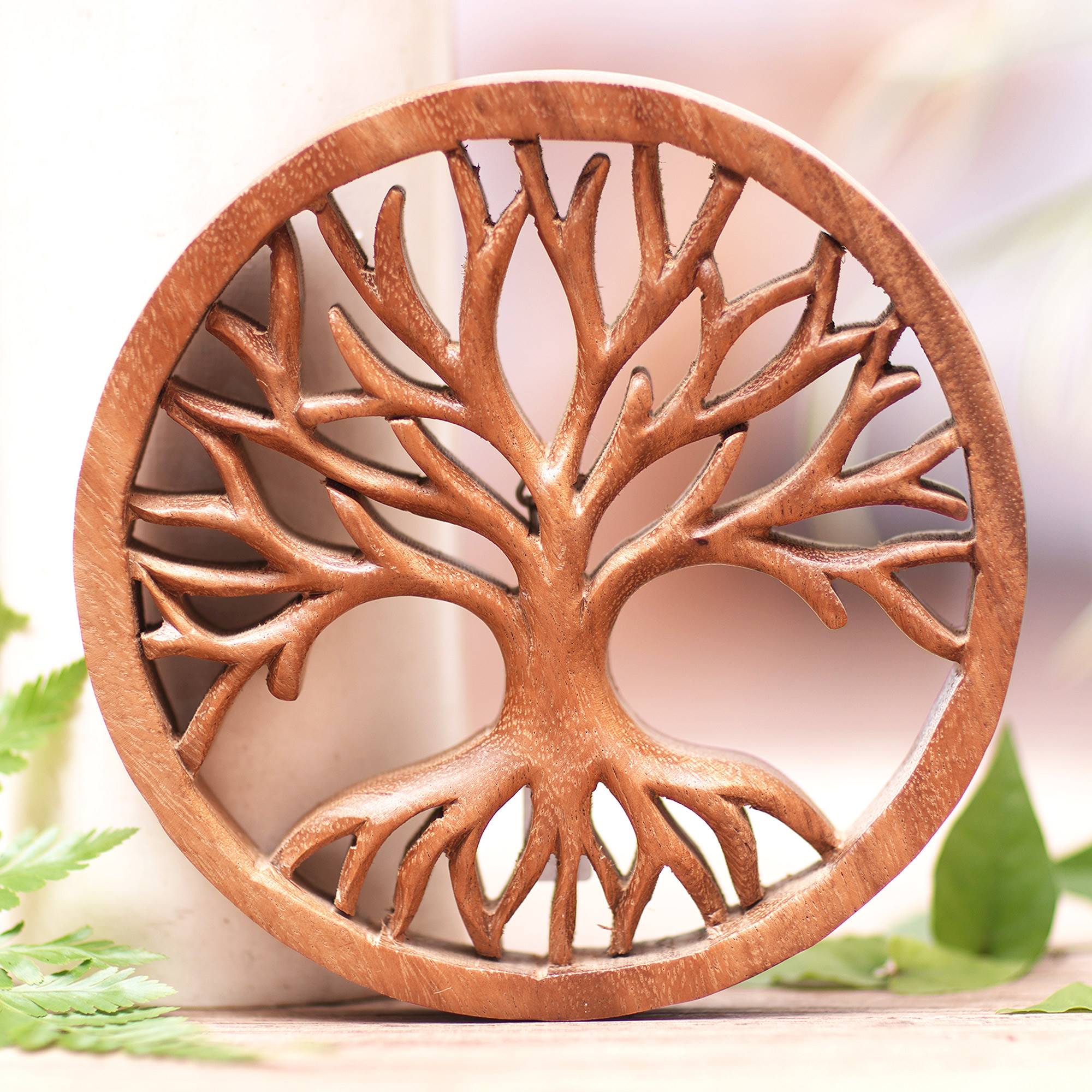 Polished Suar Wood Relief Panel of a Tree in Brown - Abundance Paths ...