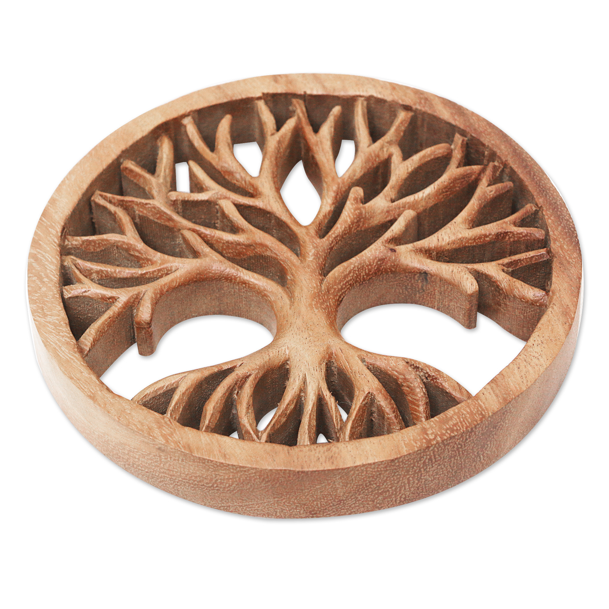 Polished Suar Wood Relief Panel of a Tree in Brown - Abundance Paths ...