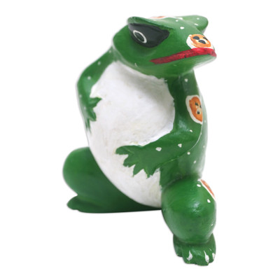 Frog Wood Figurine Hand-Carved and Hand-Painted in Bali - Satisfied ...