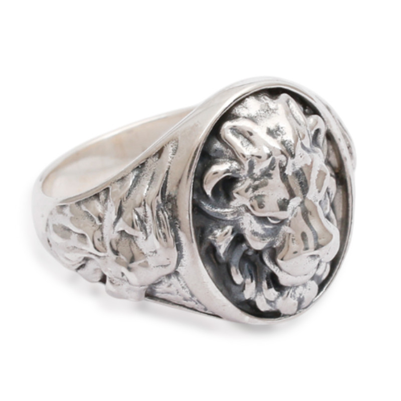 Men's Silver Signet Ring with Textured Lion Head Motif - Wild Lion | NOVICA