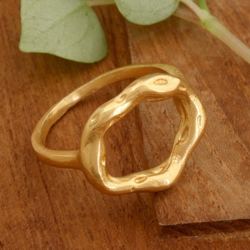 Abstract-Themed Polished 22k Gold-Plated Brass Cocktail Ring - Sense of ...
