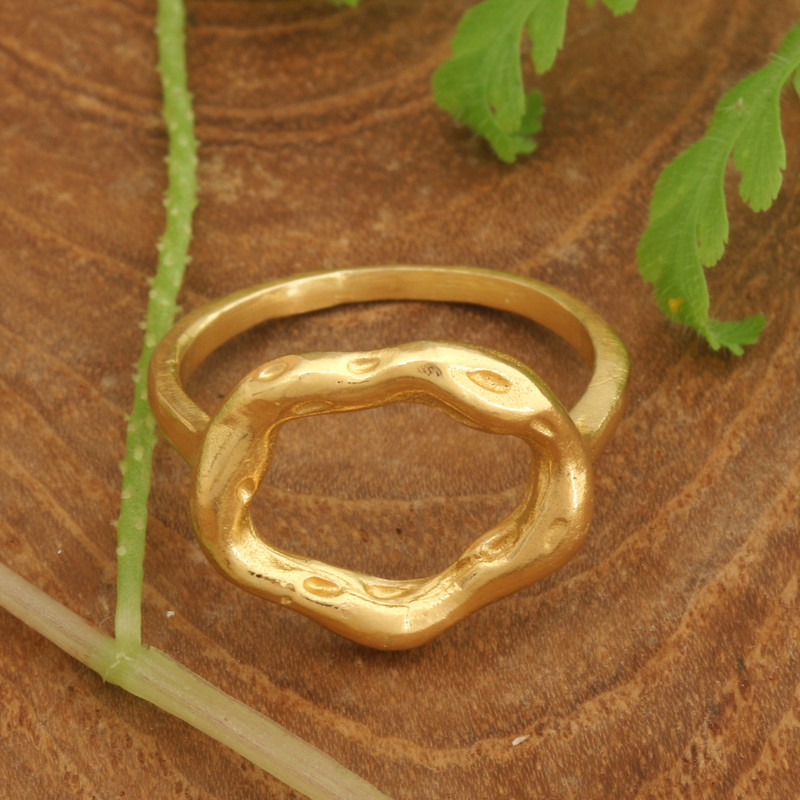 Abstract-Themed Polished 22k Gold-Plated Brass Cocktail Ring - Sense of ...