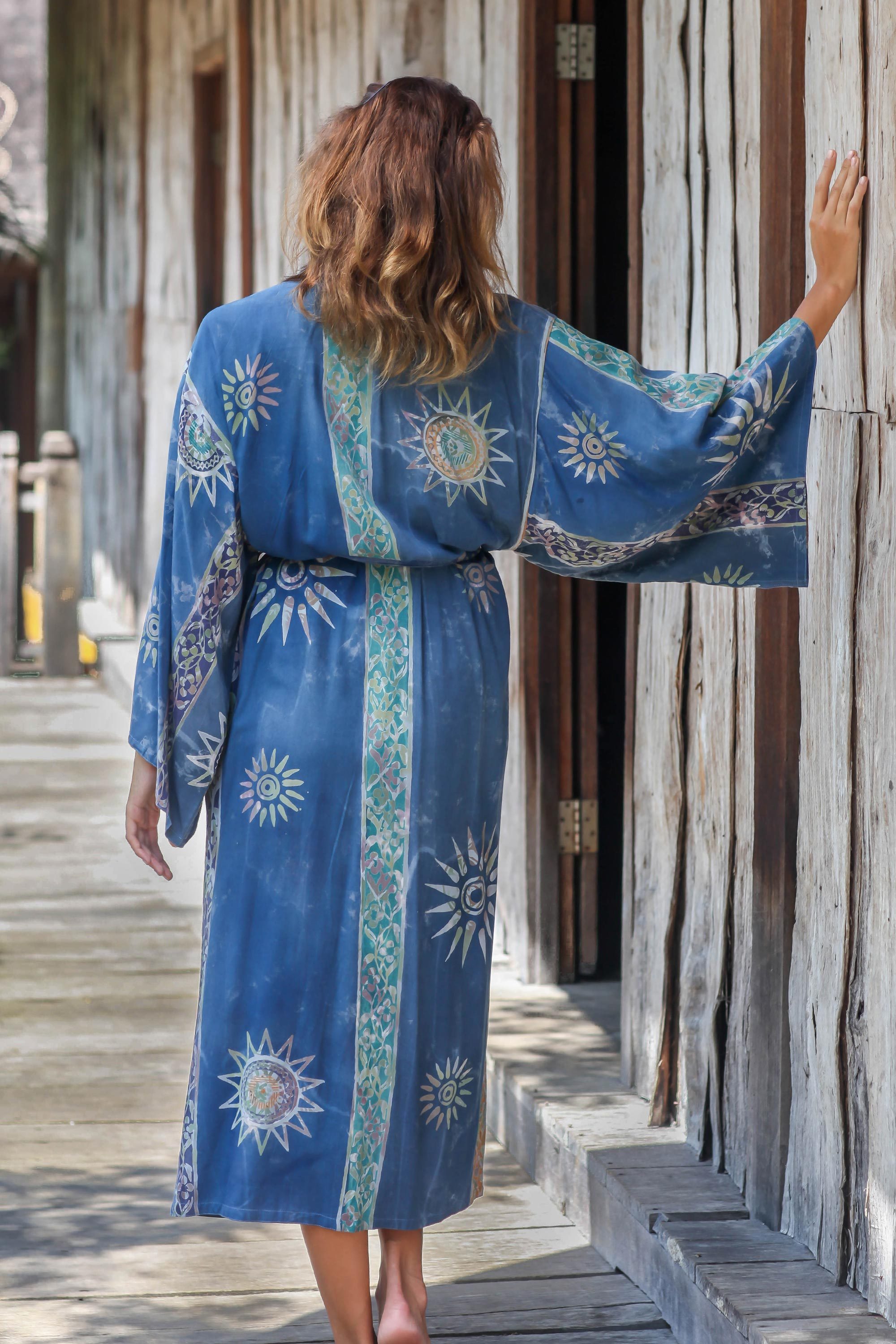 UNICEF Market | Women's Handcrafted Batik Robe - Midnight in Blue
