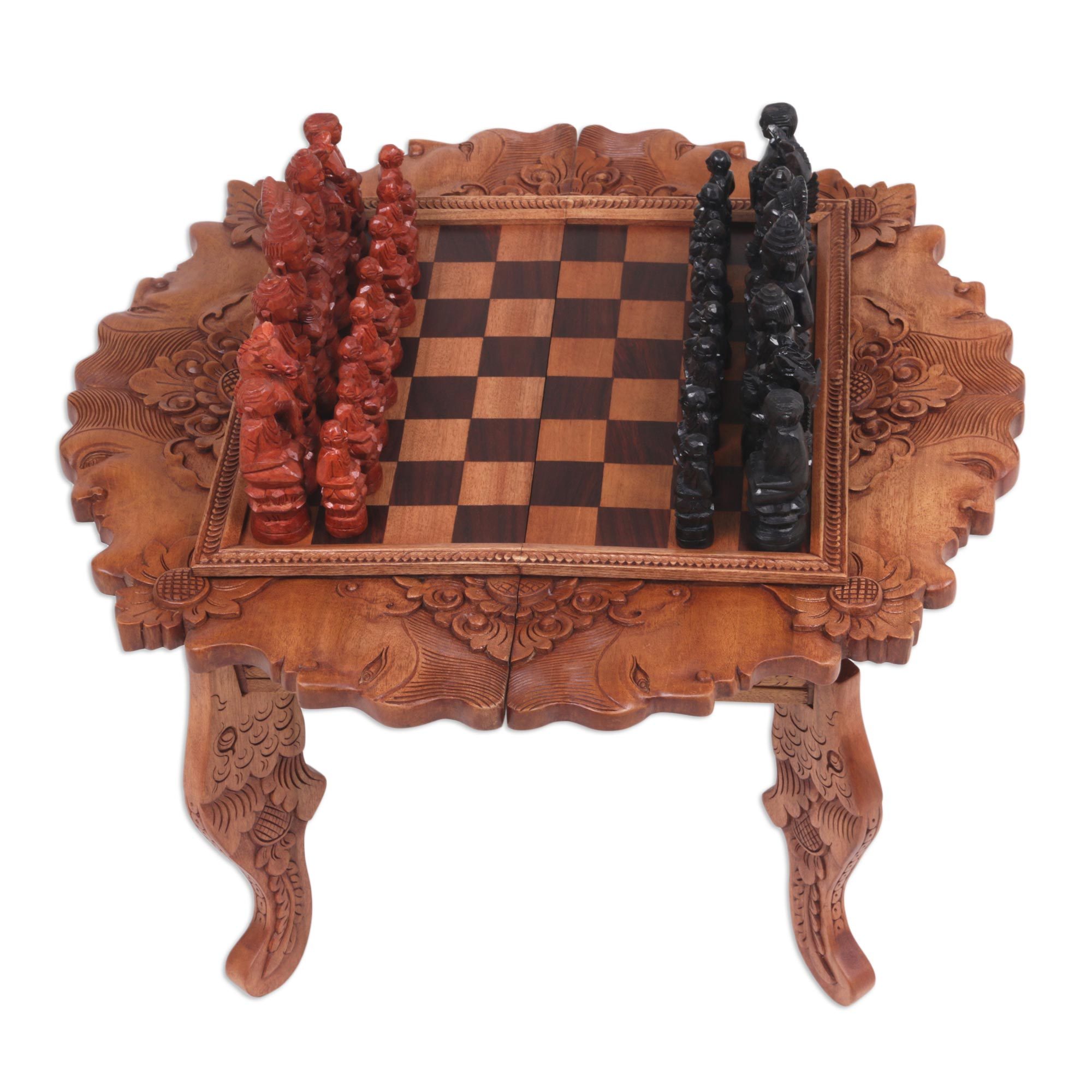 Hand Carved Buddha Chess Set - Buddha and Monks | NOVICA