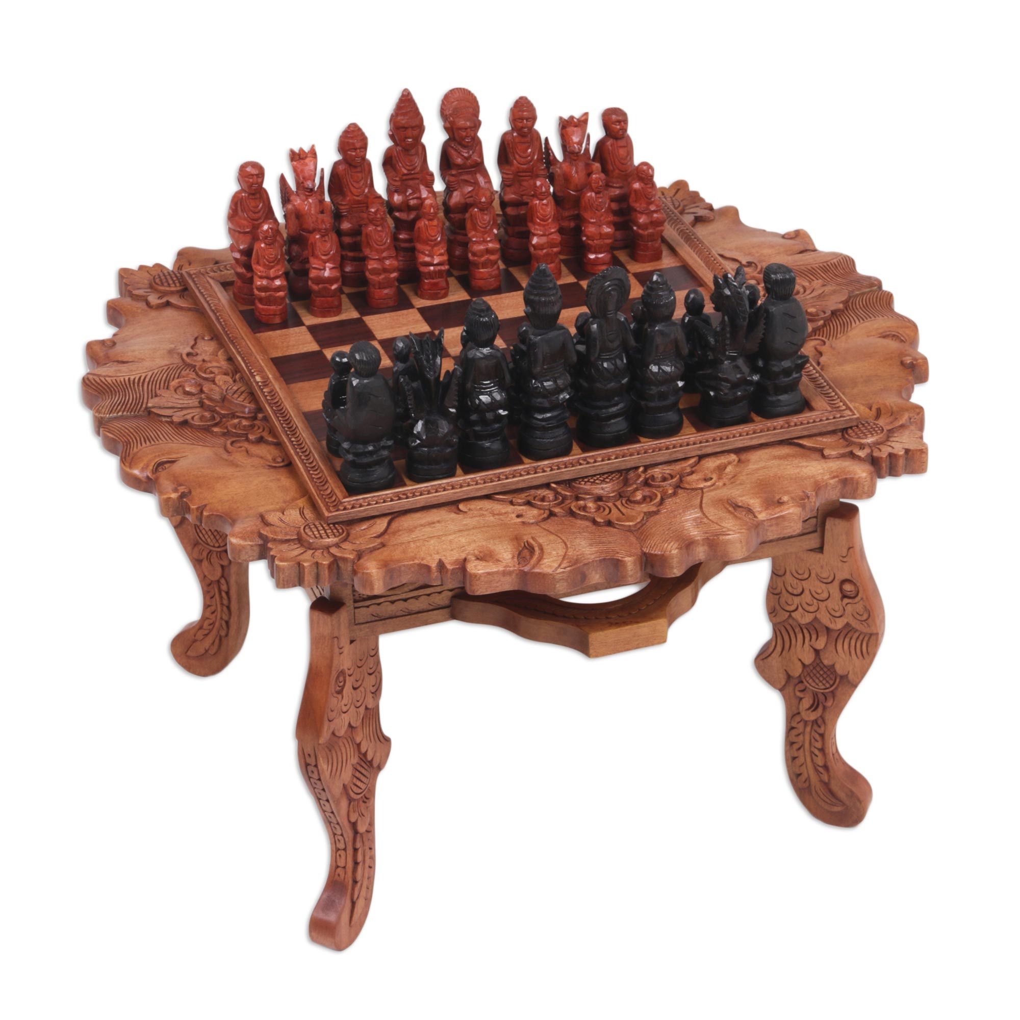 Hand Carved Buddha Chess Set - Buddha and Monks | NOVICA