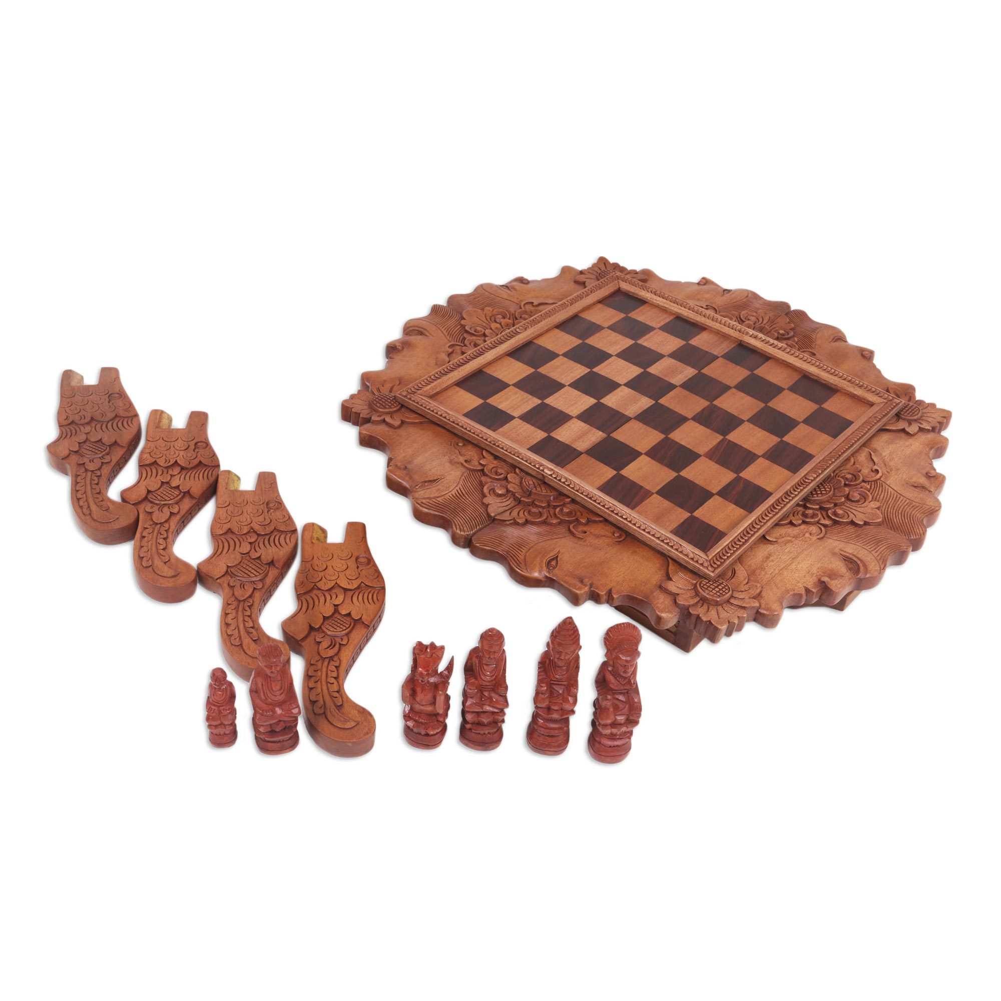 Hand Carved Buddha Chess Set - Buddha and Monks | NOVICA