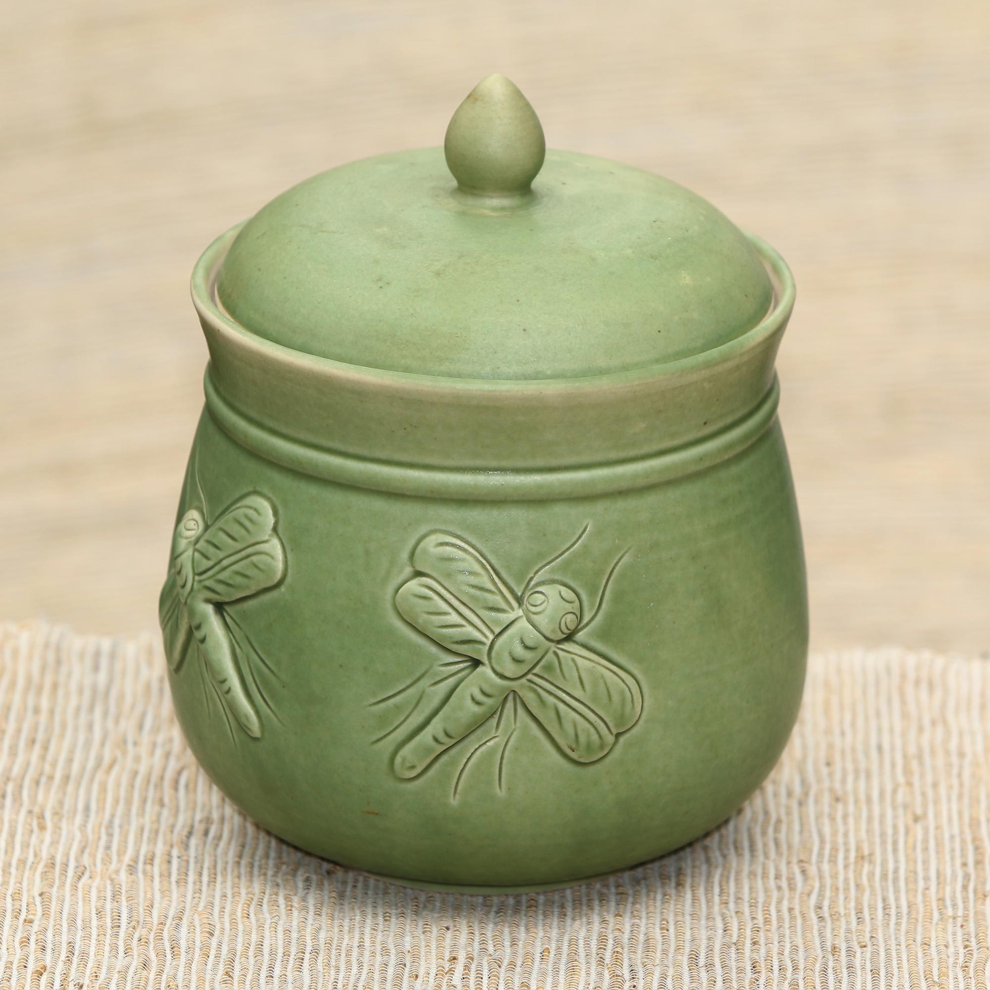 UNICEF Market | Dragonfly Green Ceramic Kitchen Jar Canister with Lid ...