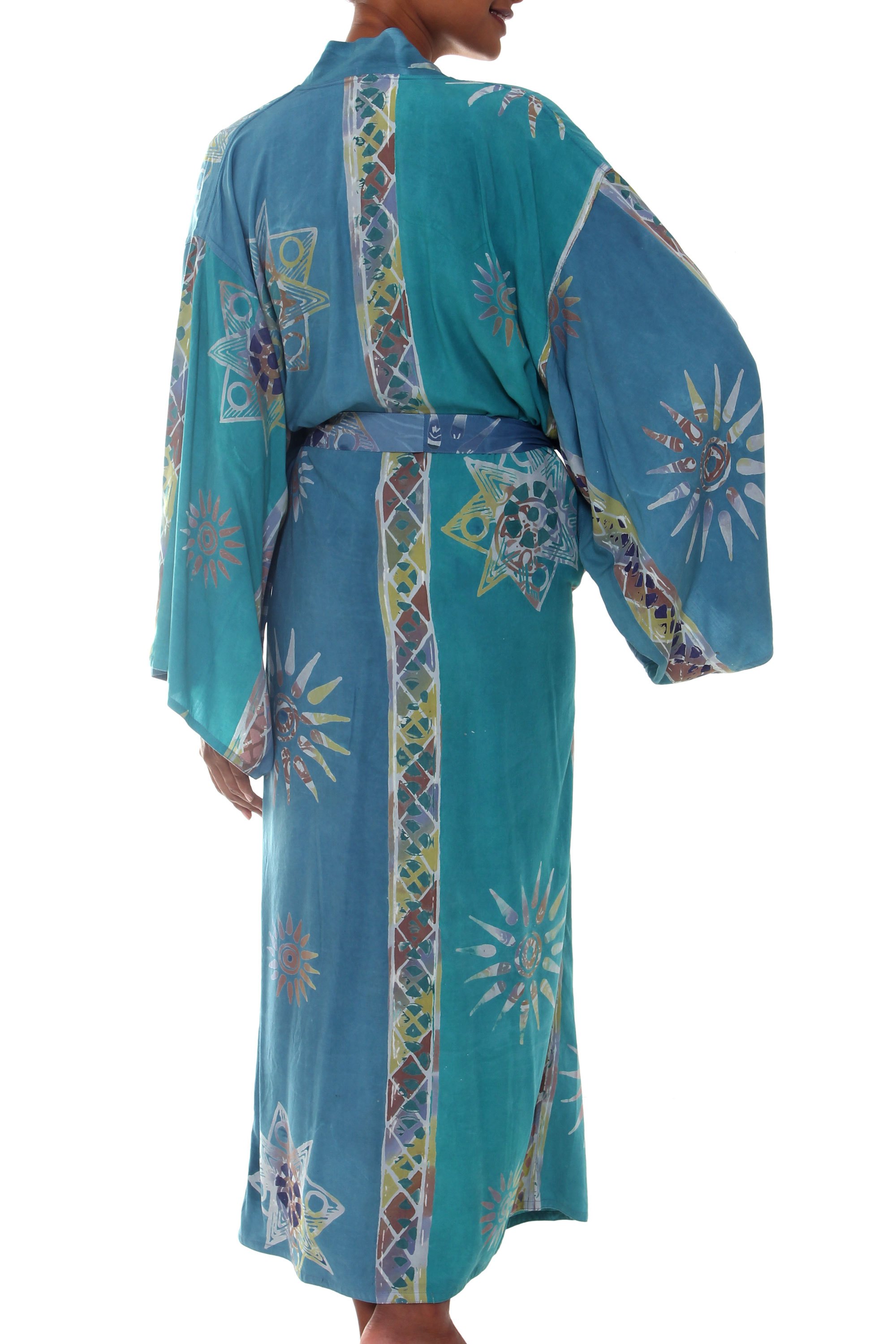 Women's Unique Batik Robe - Green Baliku | NOVICA
