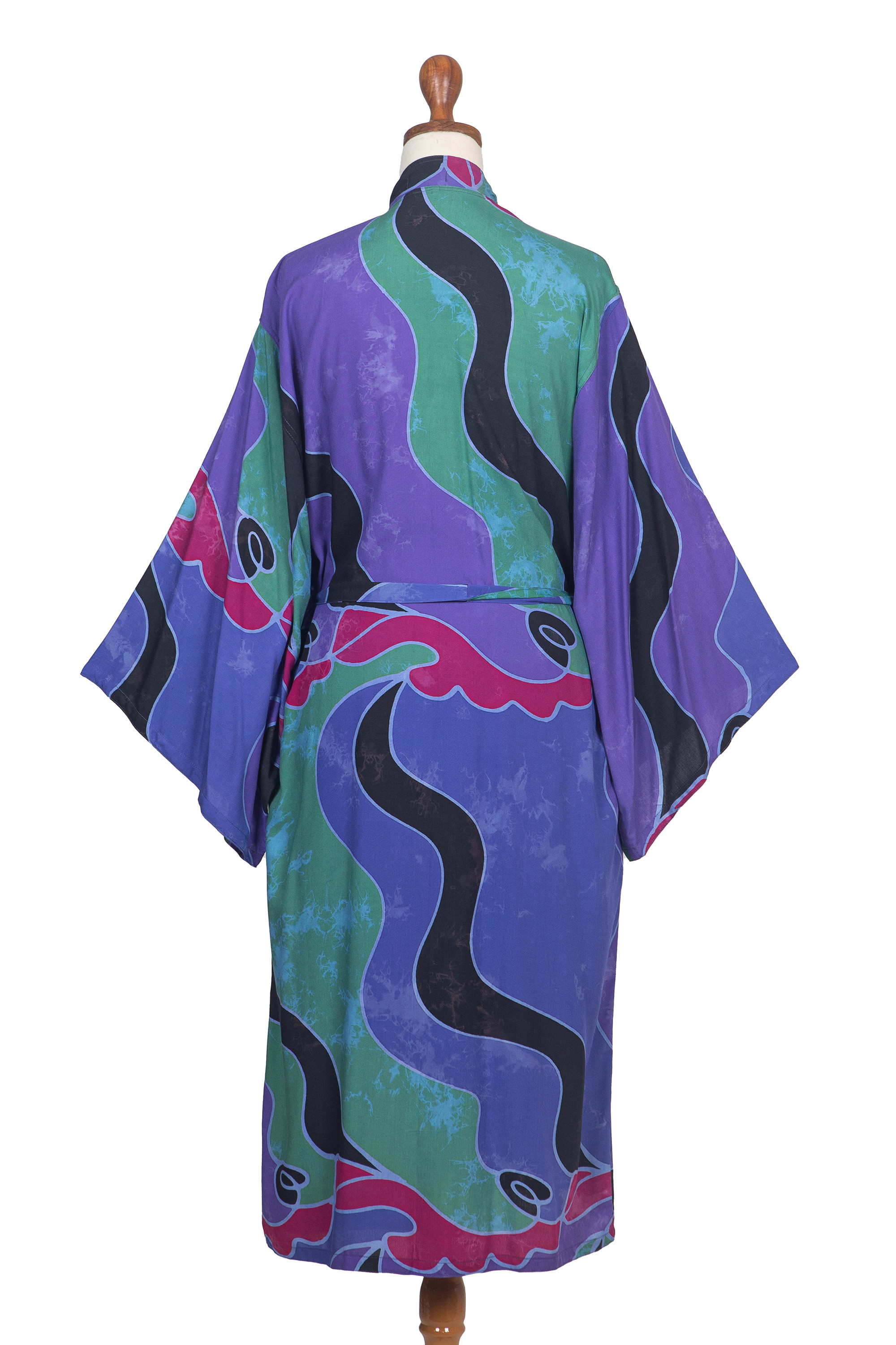 Women's Batik Patterned Robe - Turquoise Ocean | NOVICA