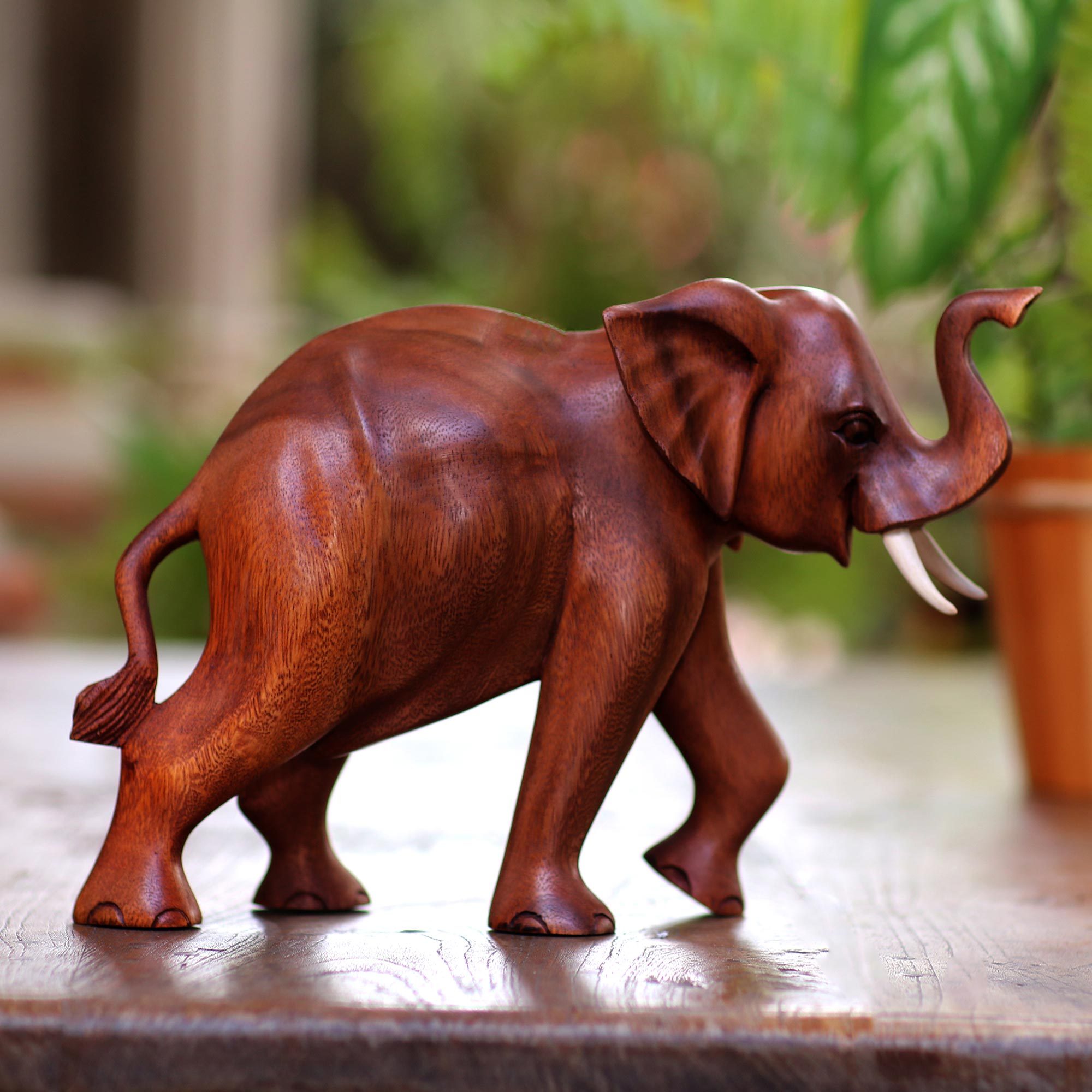 Wood Sculpture Carved in Indonesia - Elephant Trot | NOVICA