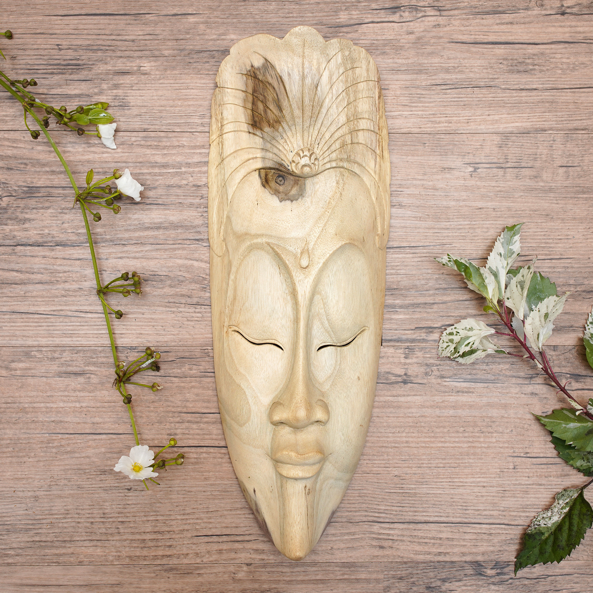 UNICEF Market | Wood Mask from Indonesia - Mask with Flower