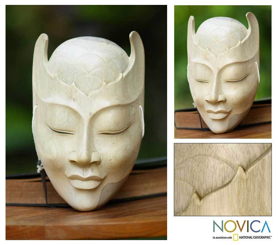 Hand Carved Modern Wood Mask - Blossom Head | NOVICA