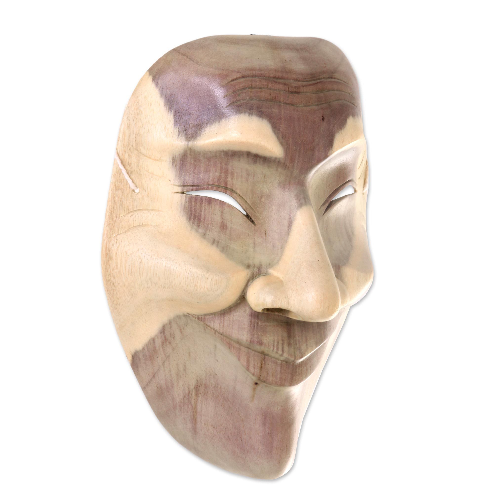Modern Wood Mask from Indonesia - Smile Up | NOVICA