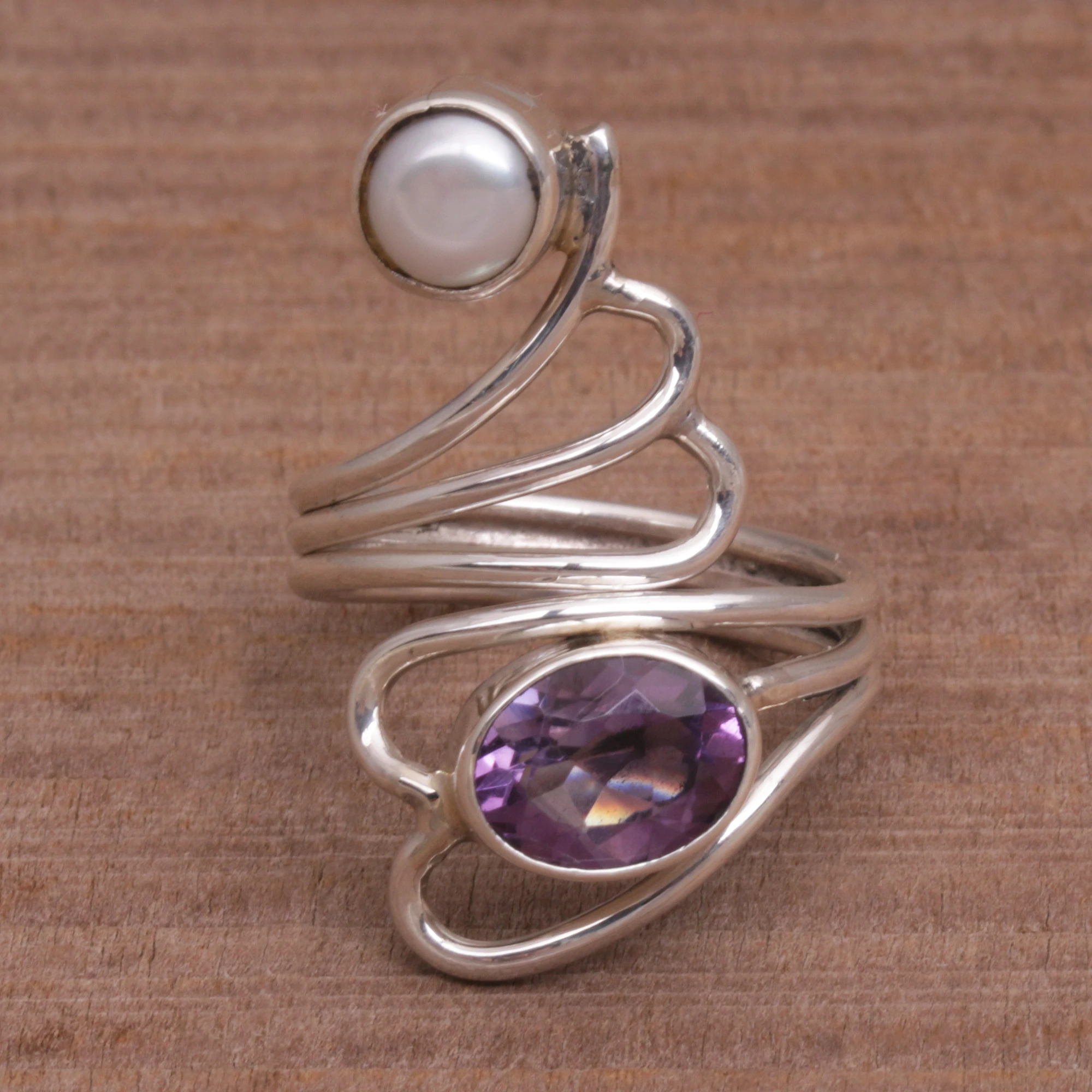 UNICEF Market | Sterling Silver Bali and Java Amethyst and Pearl Ring ...