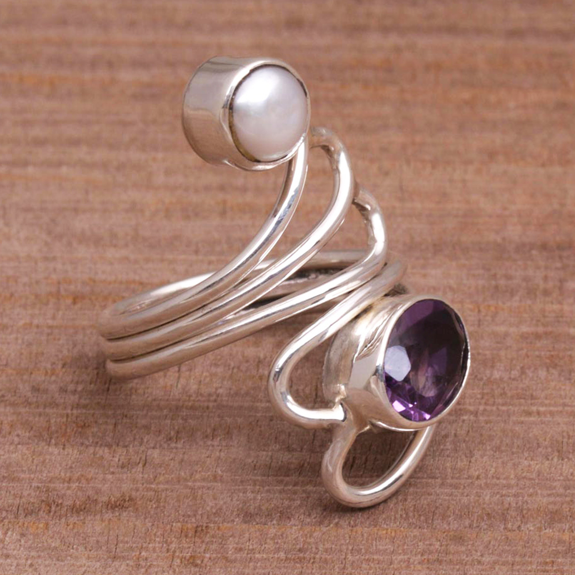 UNICEF Market | Sterling Silver Bali and Java Amethyst and Pearl Ring ...