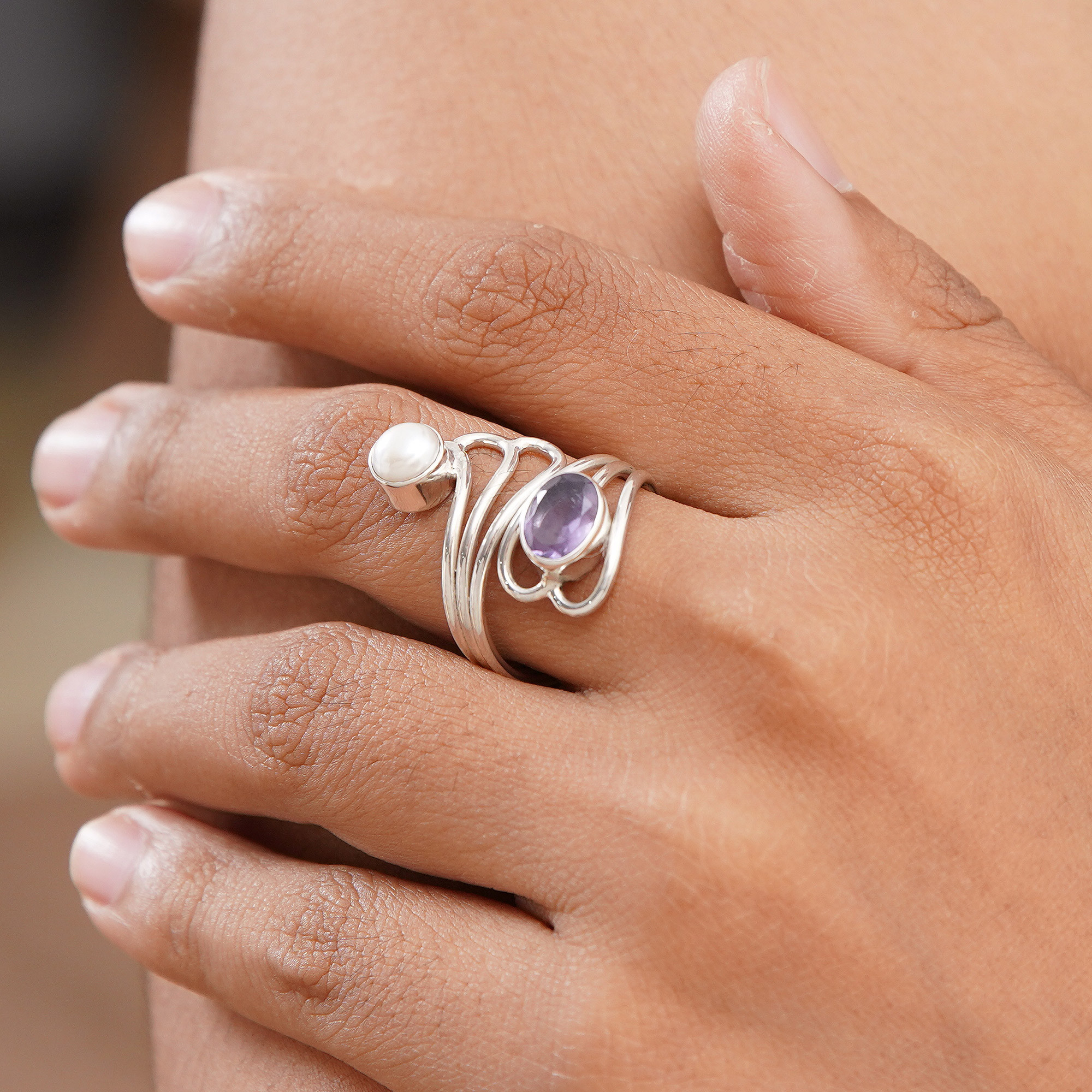 UNICEF Market | Sterling Silver Bali and Java Amethyst and Pearl Ring ...