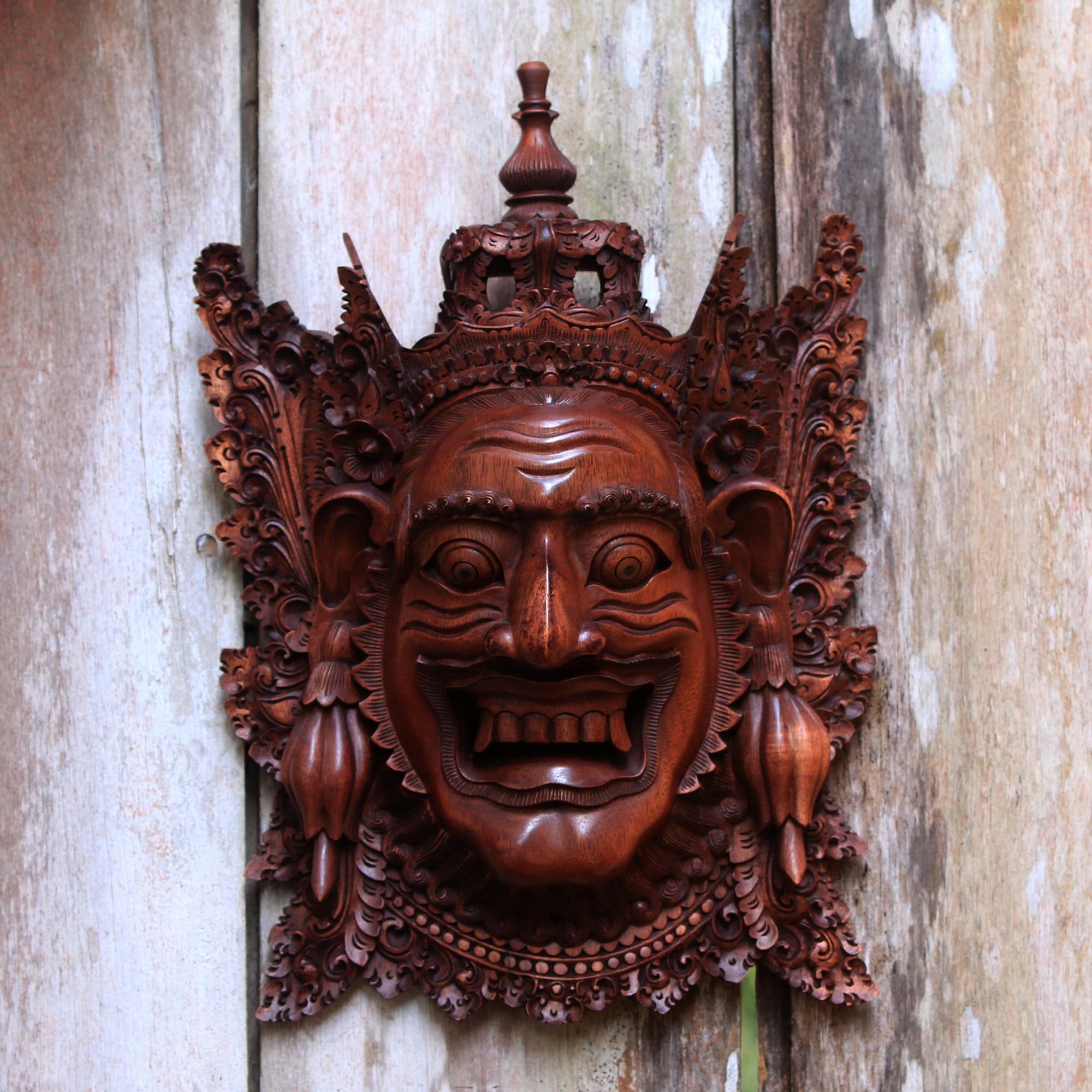Cultural Wood Mask - Rahwana the Demon King | NOVICA