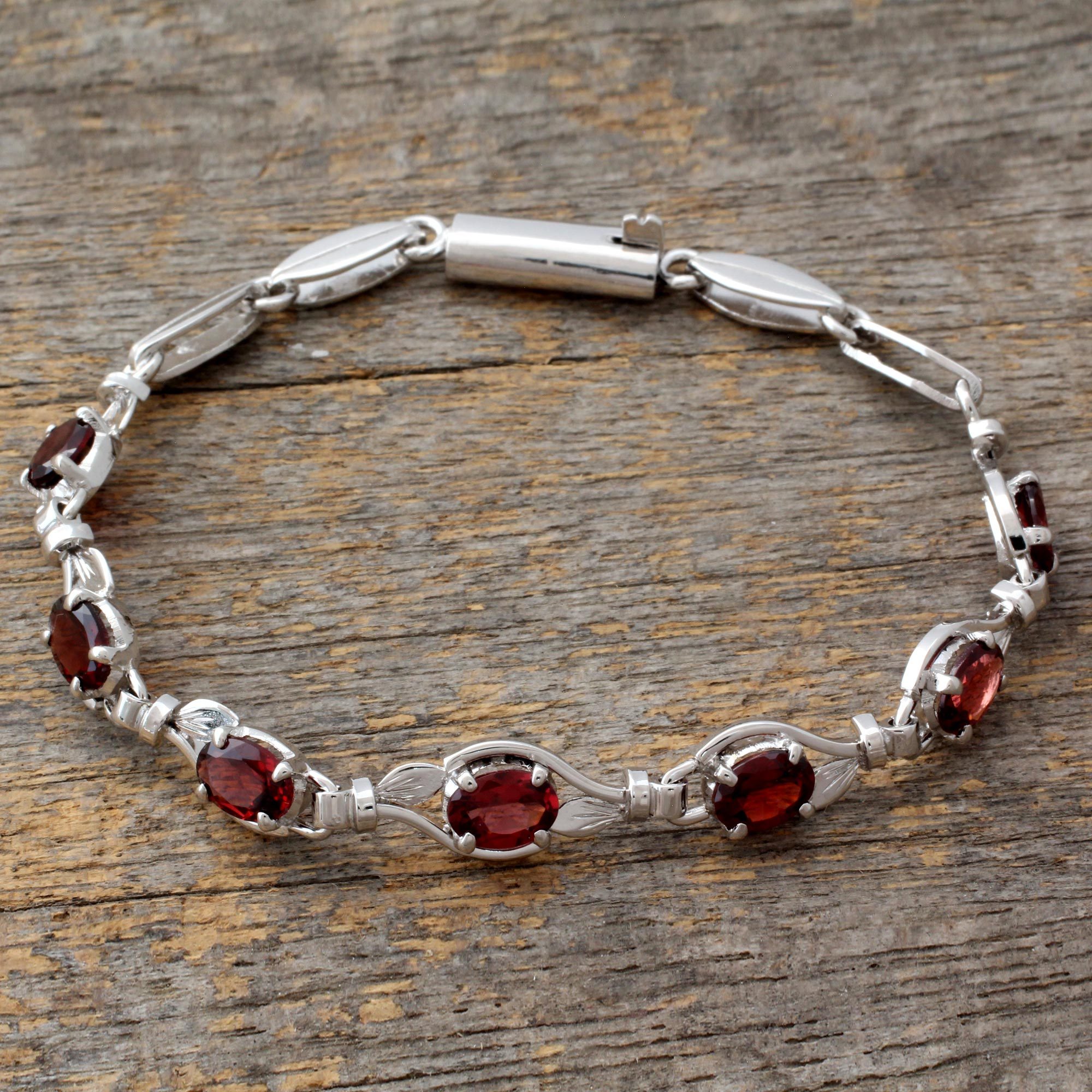Garnet and Sterling Silver Tennis Bracelet - Scarlet | NOVICA