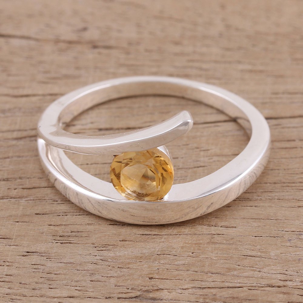 Handcrafted Sterling Silver Solitaire Citrine Ring - Dazzling Love | NOVICA