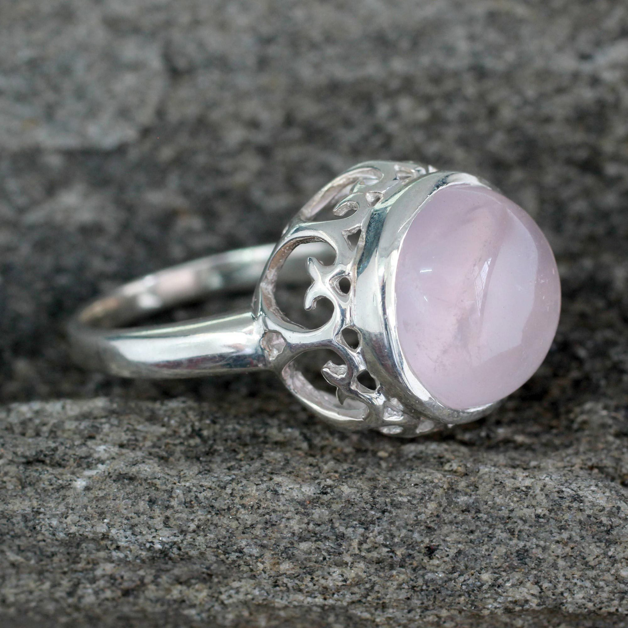 Rose Quartz Jewelry Sterling Silver Solitaire Ring - Romantic Delhi ...