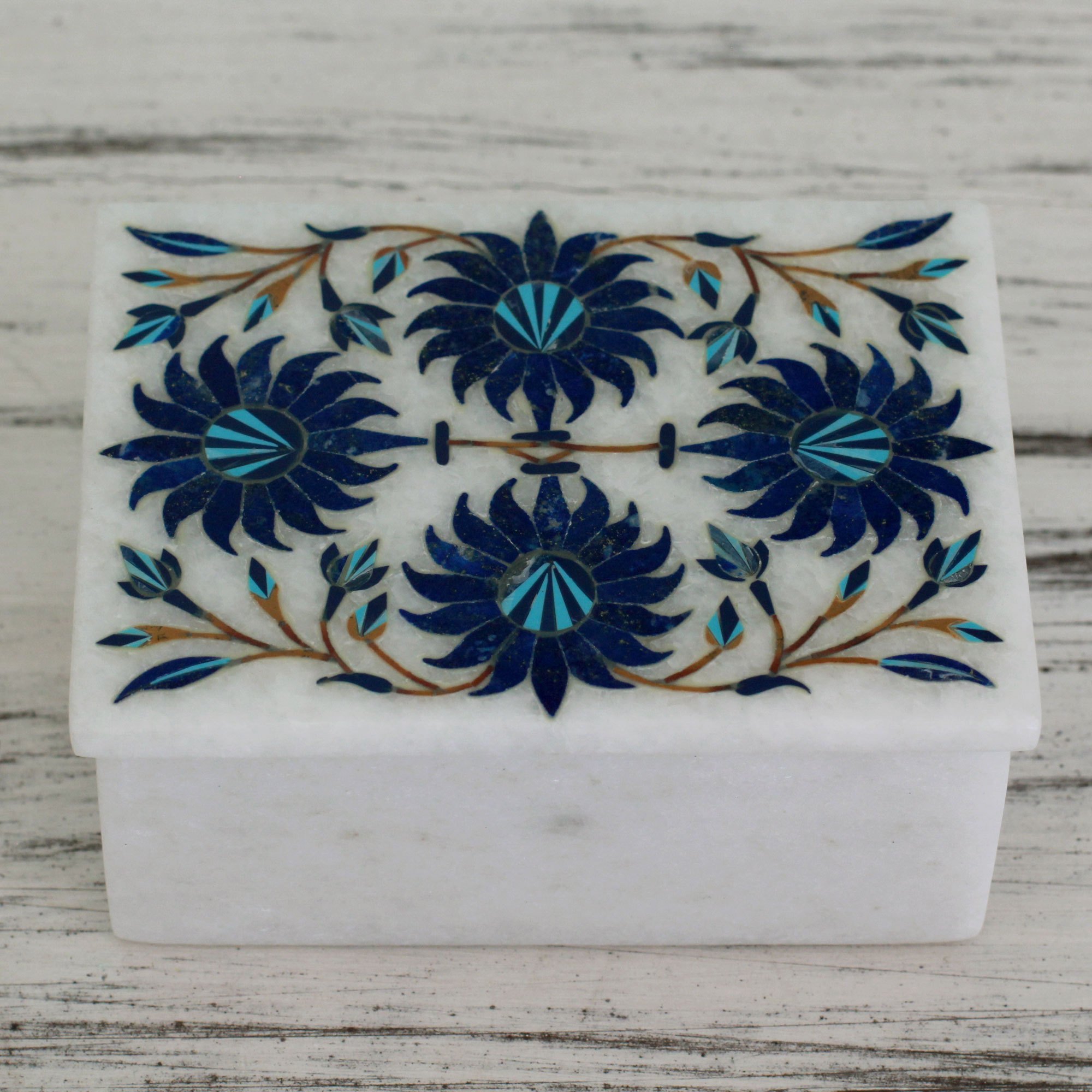 UNICEF Market | Floral Marble Jewelry Box from India - Carnation Sky