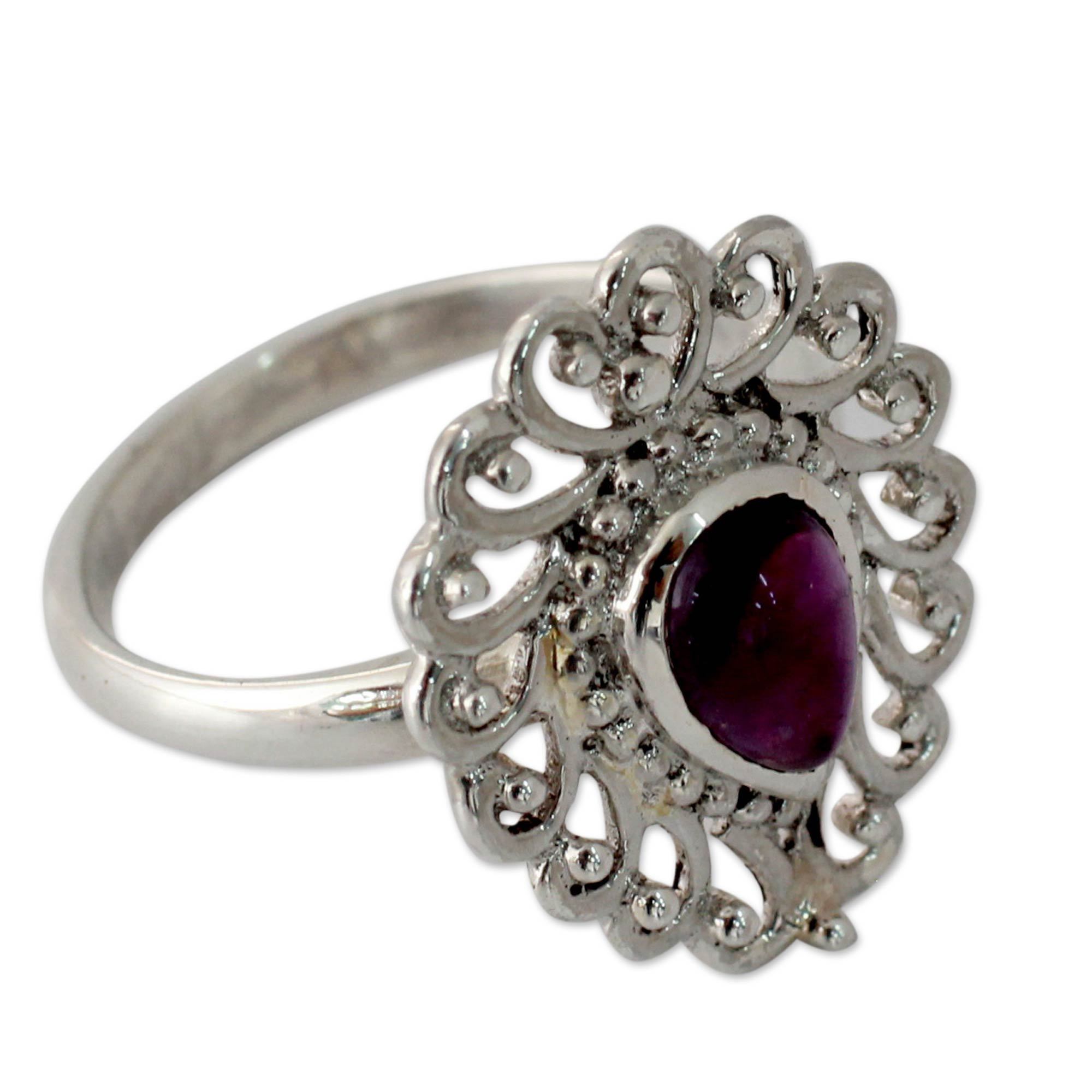 India Handcrafted Sterling Jali Ring with Amethyst - Bangalore Lilac ...