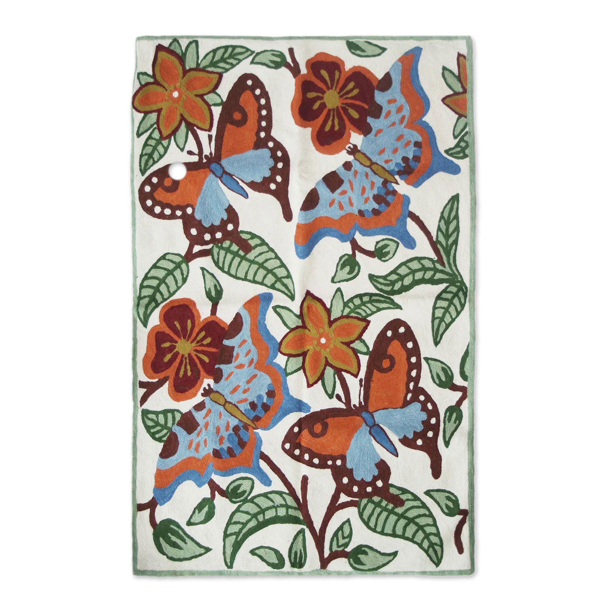 UNICEF Market | Butterfly Themed Wool Chain Stitch Accent Rug (2x3 ...