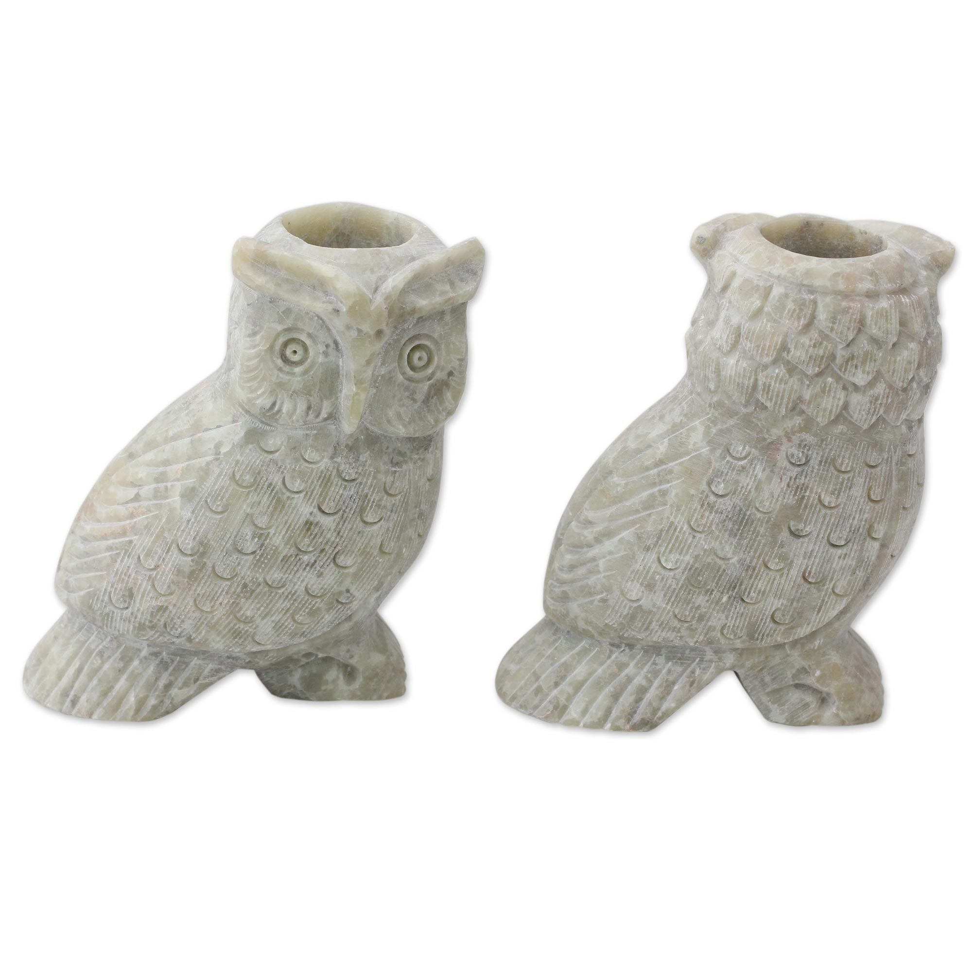 UNICEF Market | Hand Carved Soapstone Owl Candle Holders (Pair) - Night ...