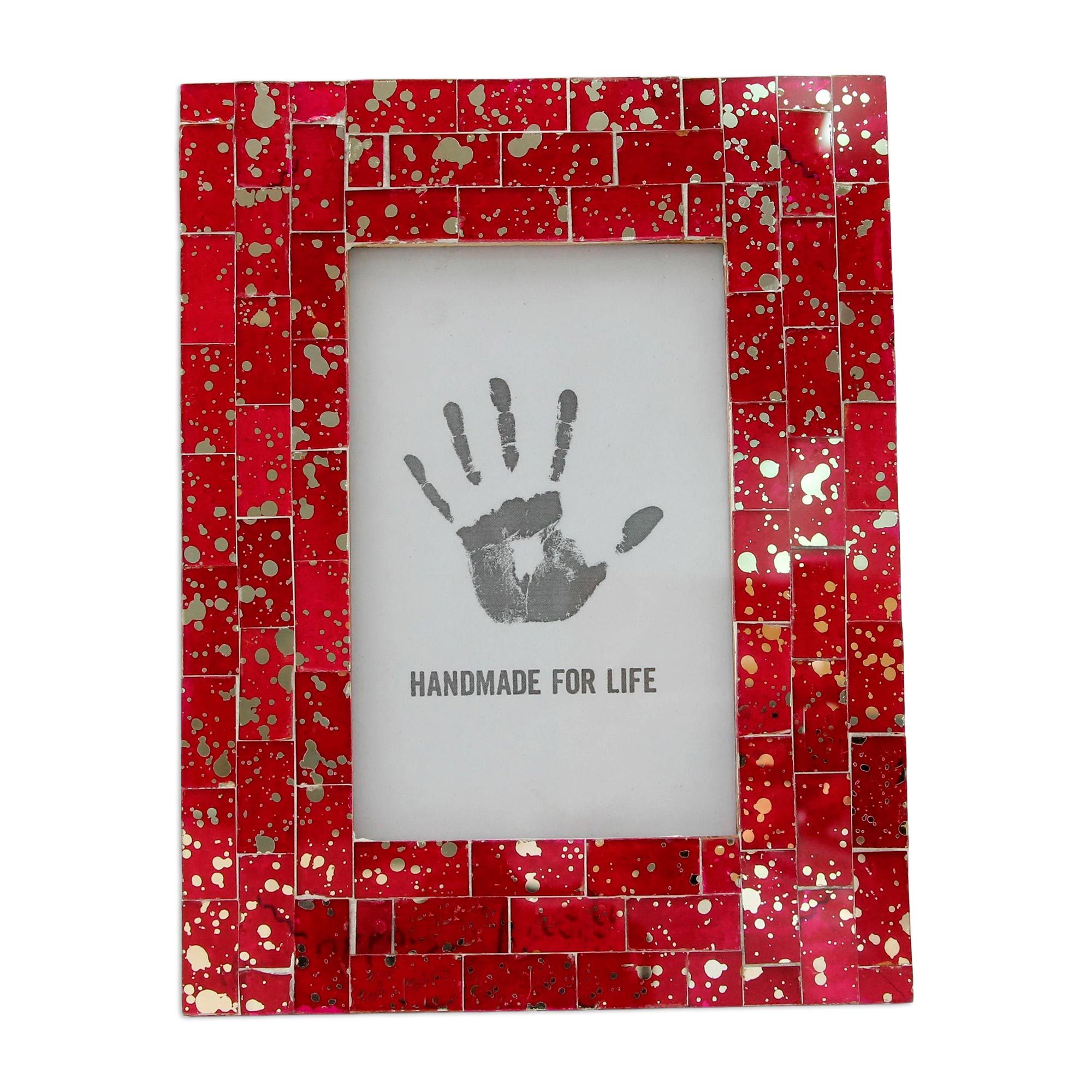 UNICEF Market | Ruby Red Glass Mosaic Photo Frame from India - Red Ruby