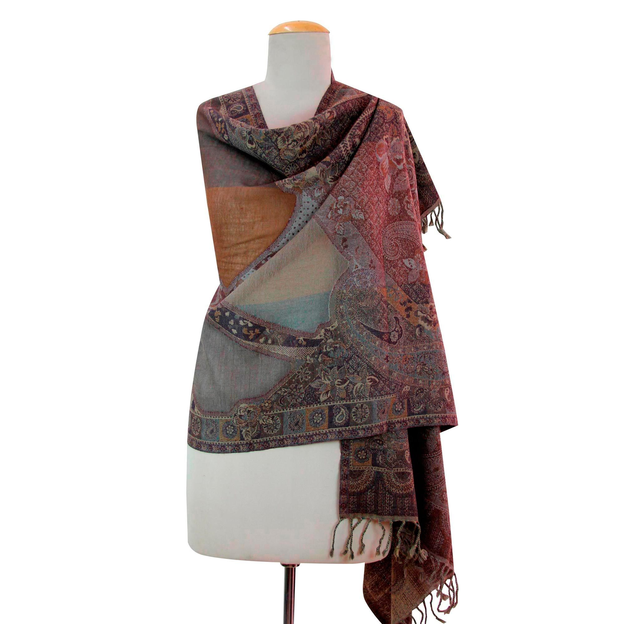 UNICEF Market | Wool Embroidered Indian Shawl with Floral and Paisley ...