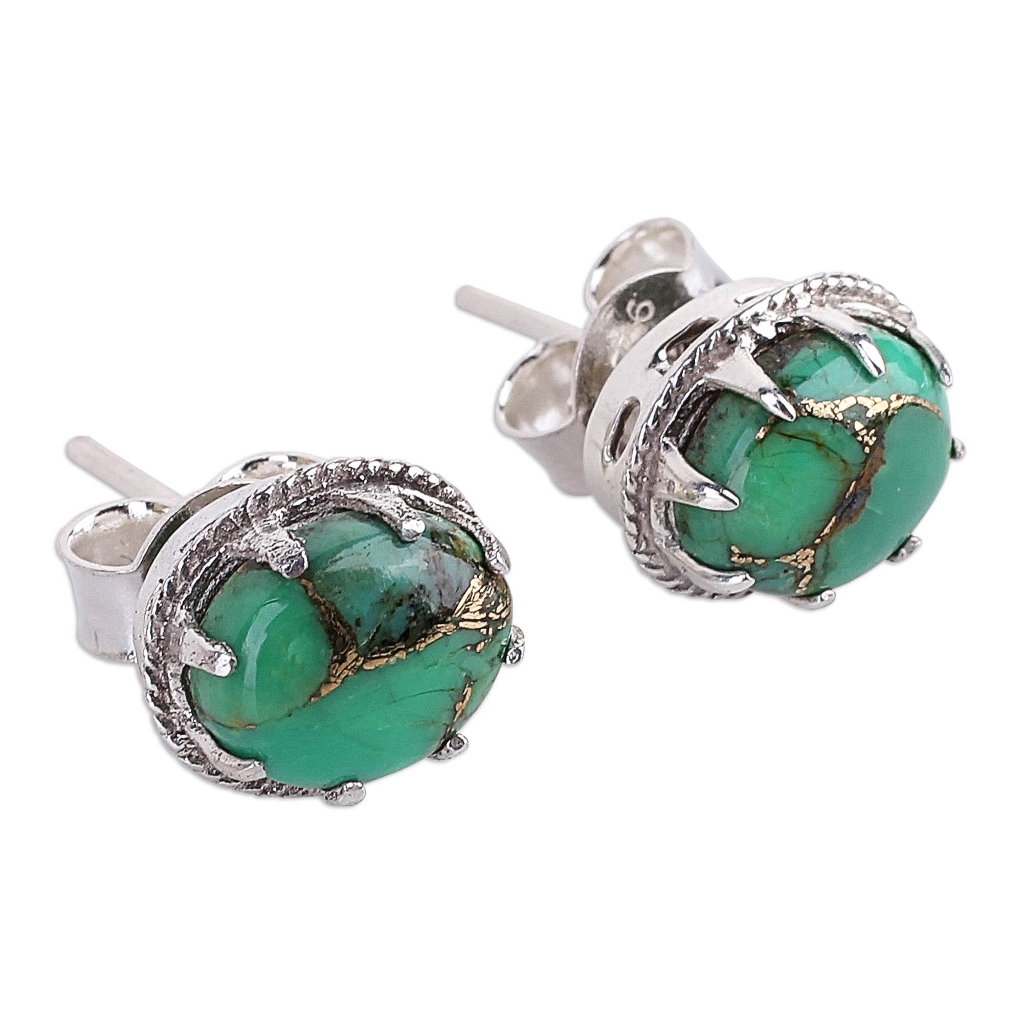 Green Composite Turquoise Stud Earrings in Sterling Silver - Morning in ...