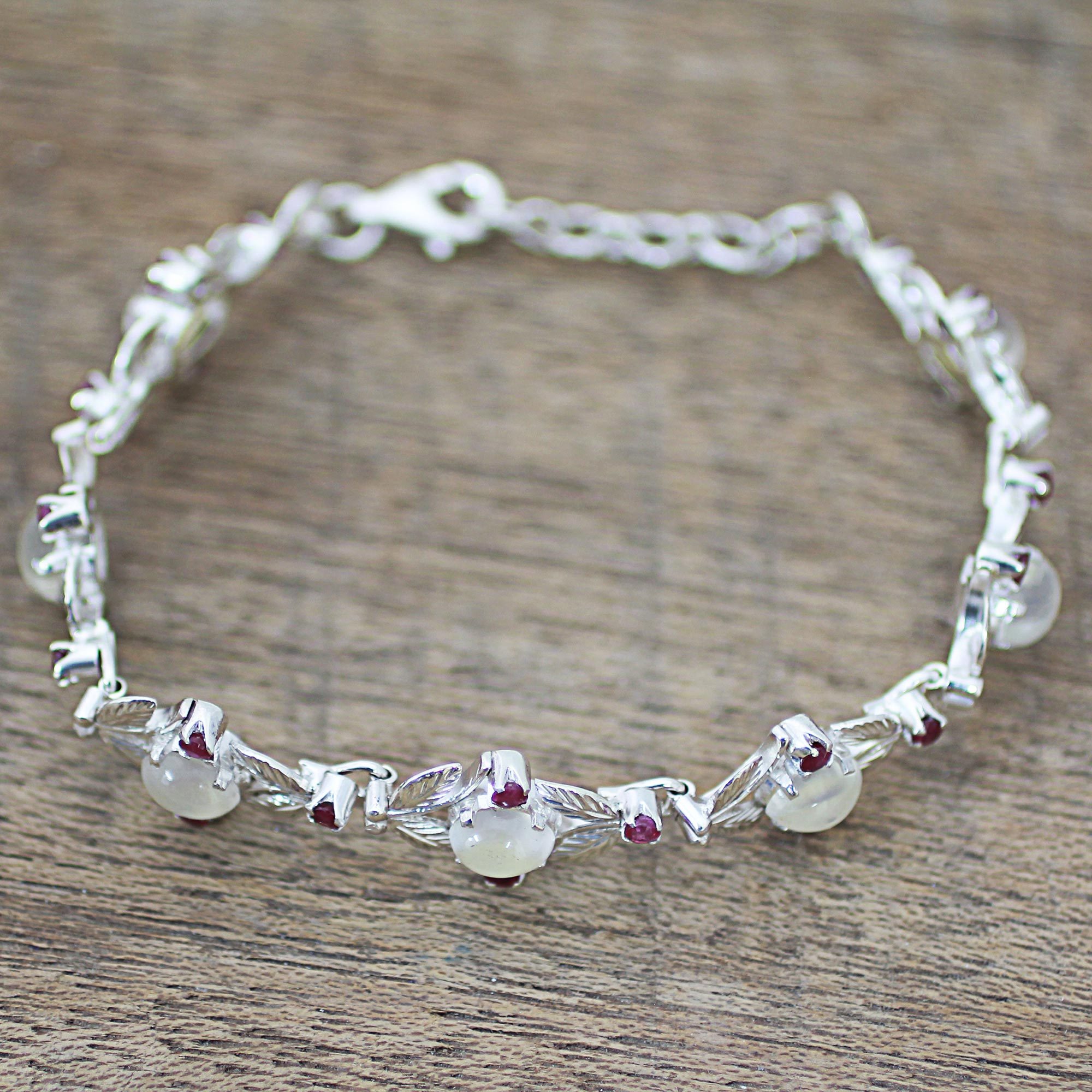 UNICEF Market | Sterling Silver Moonstone Ruby Link Bracelet India ...