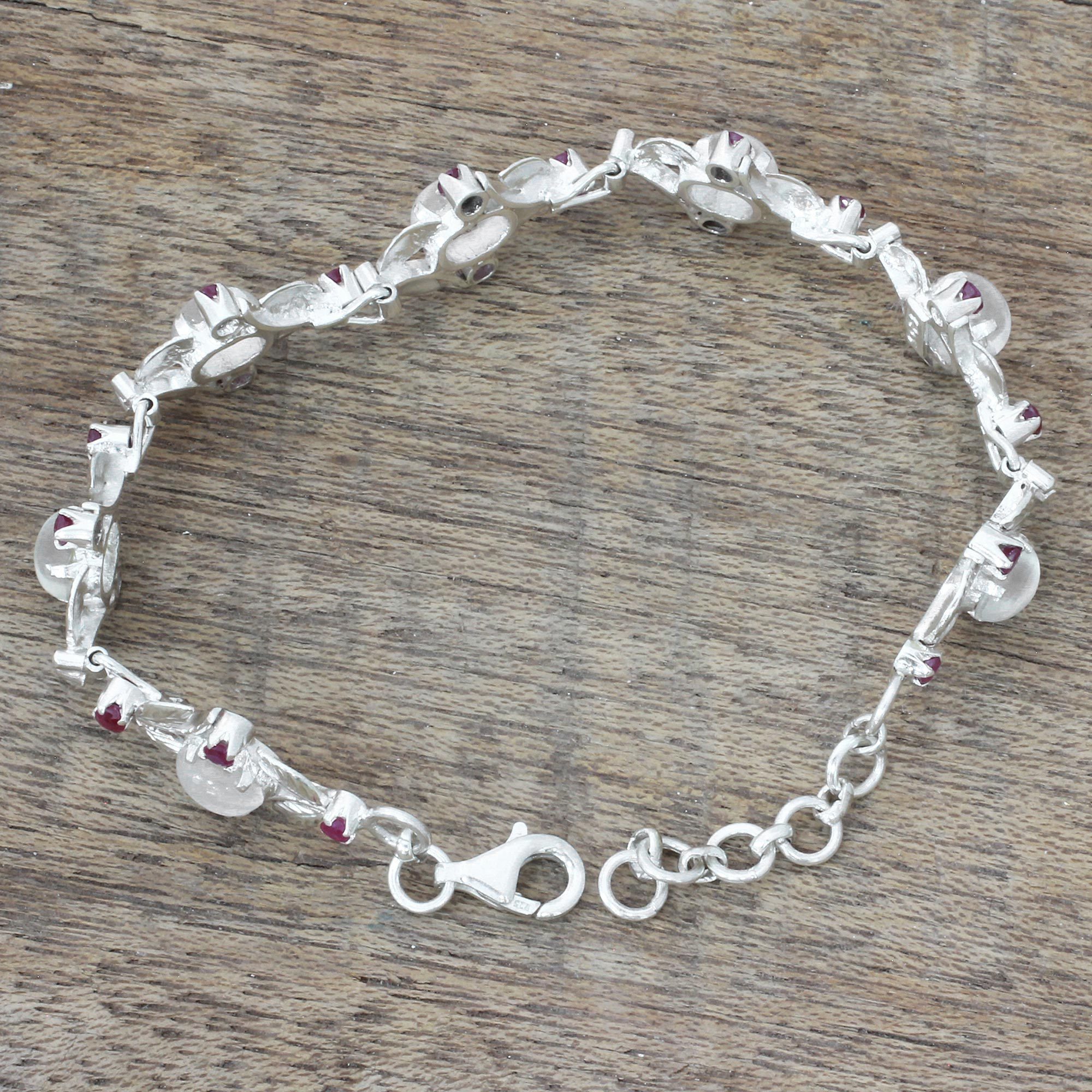 UNICEF Market | Sterling Silver Moonstone Ruby Link Bracelet India ...