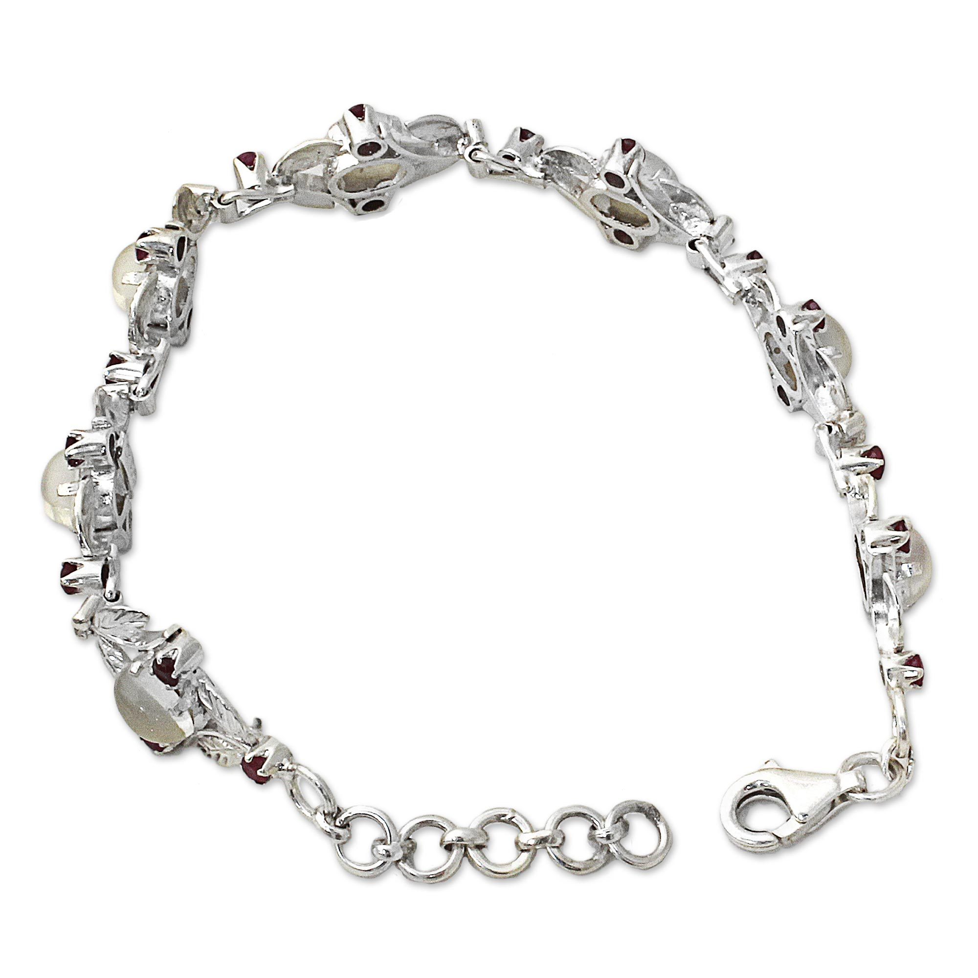 UNICEF Market | Sterling Silver Moonstone Ruby Link Bracelet India ...
