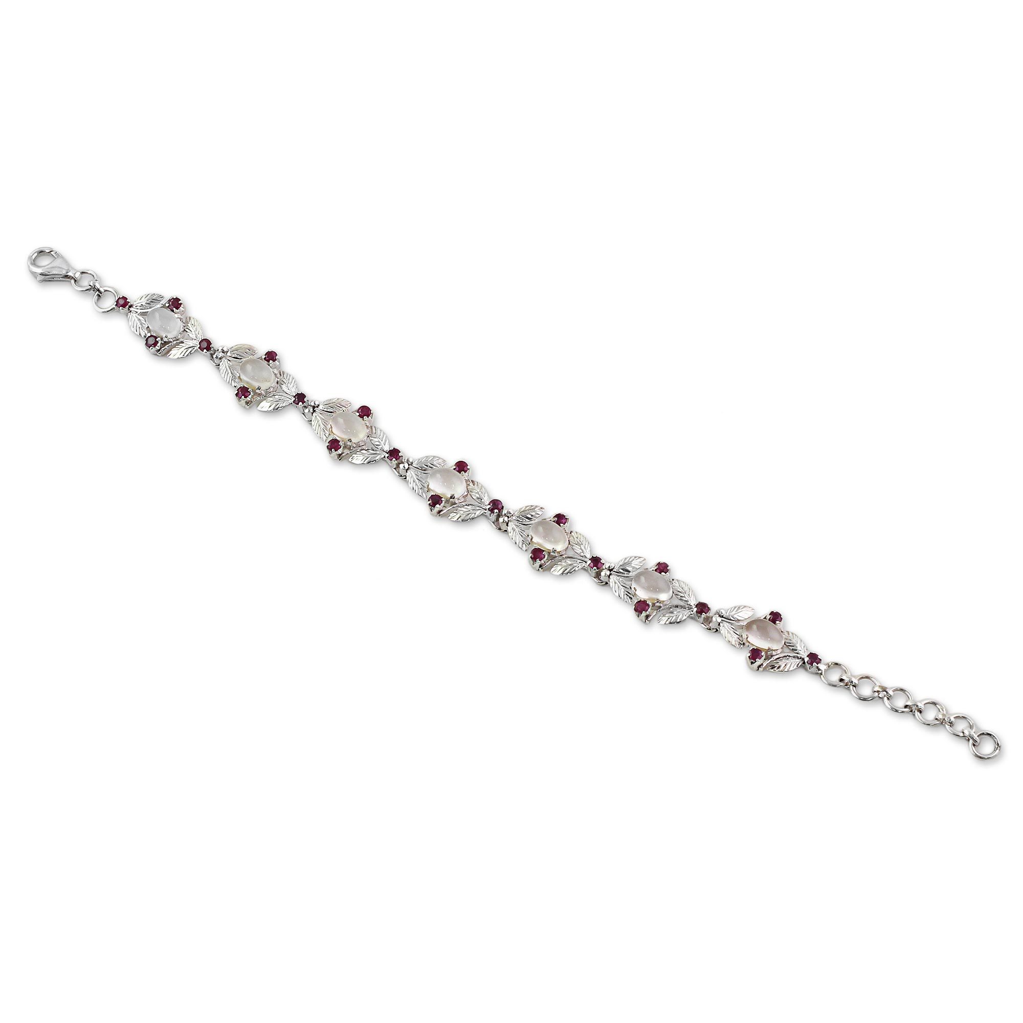 UNICEF Market | Sterling Silver Moonstone Ruby Link Bracelet India ...