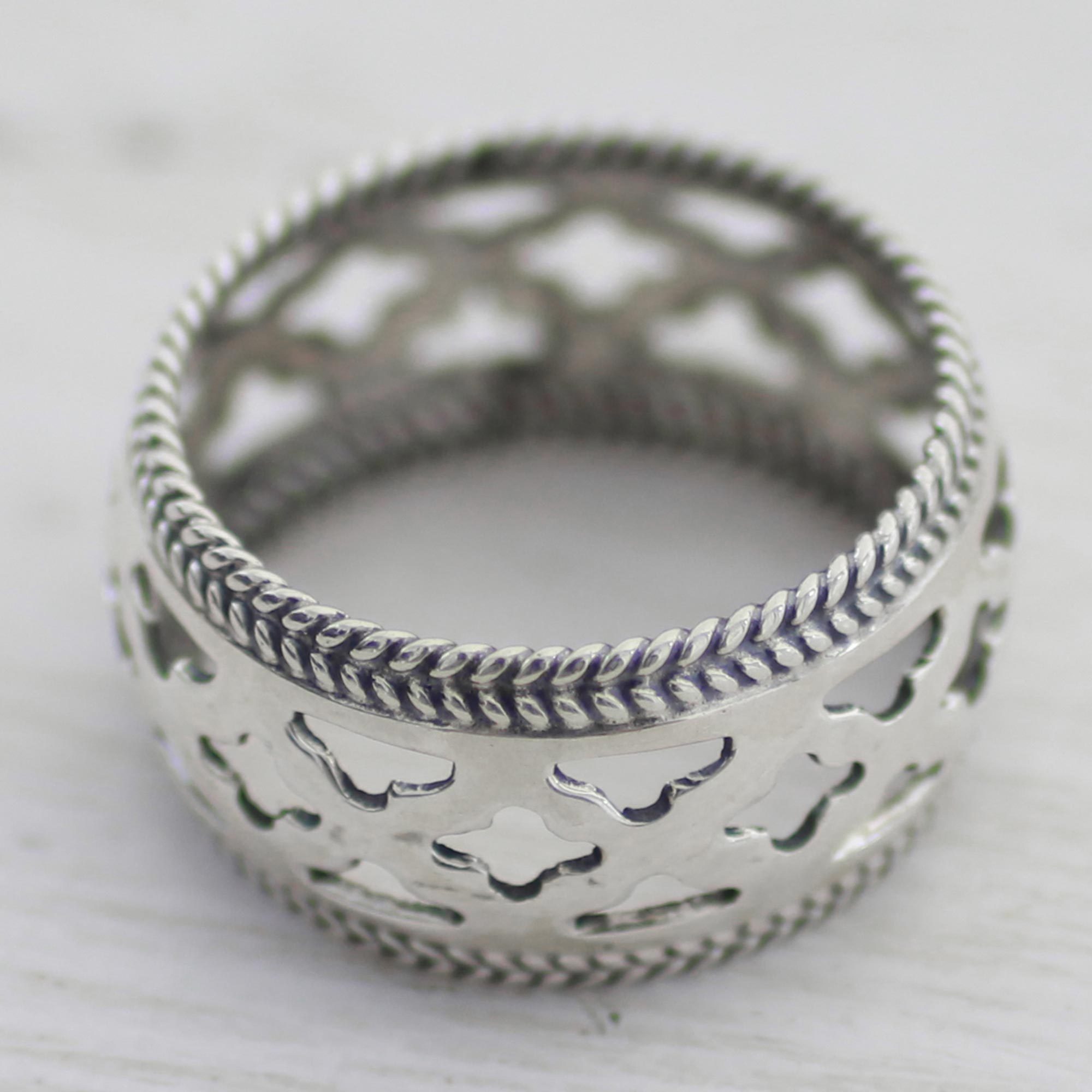 Artisan Crafted Sterling Silver Indian Jali Motif Band Ring - Jali ...