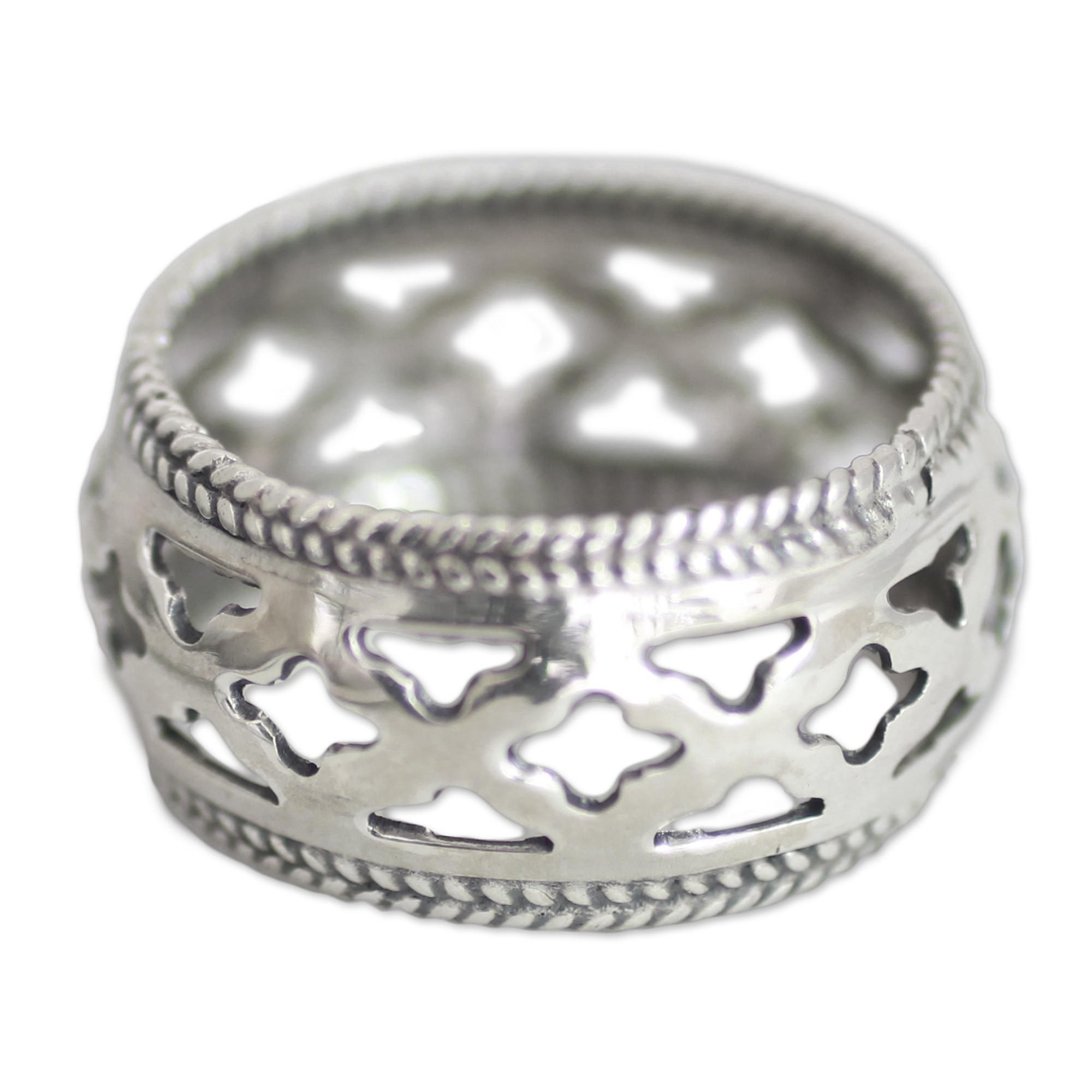 Artisan Crafted Sterling Silver Indian Jali Motif Band Ring - Jali ...