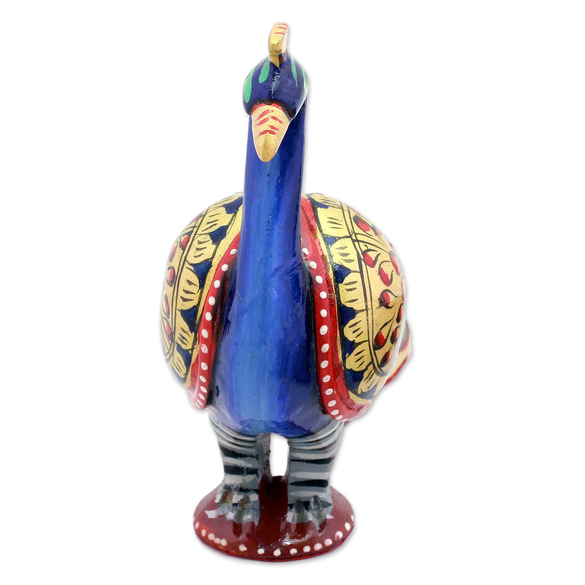 Hand Carved Multicolored Peacock Figurine from India - Posturing ...