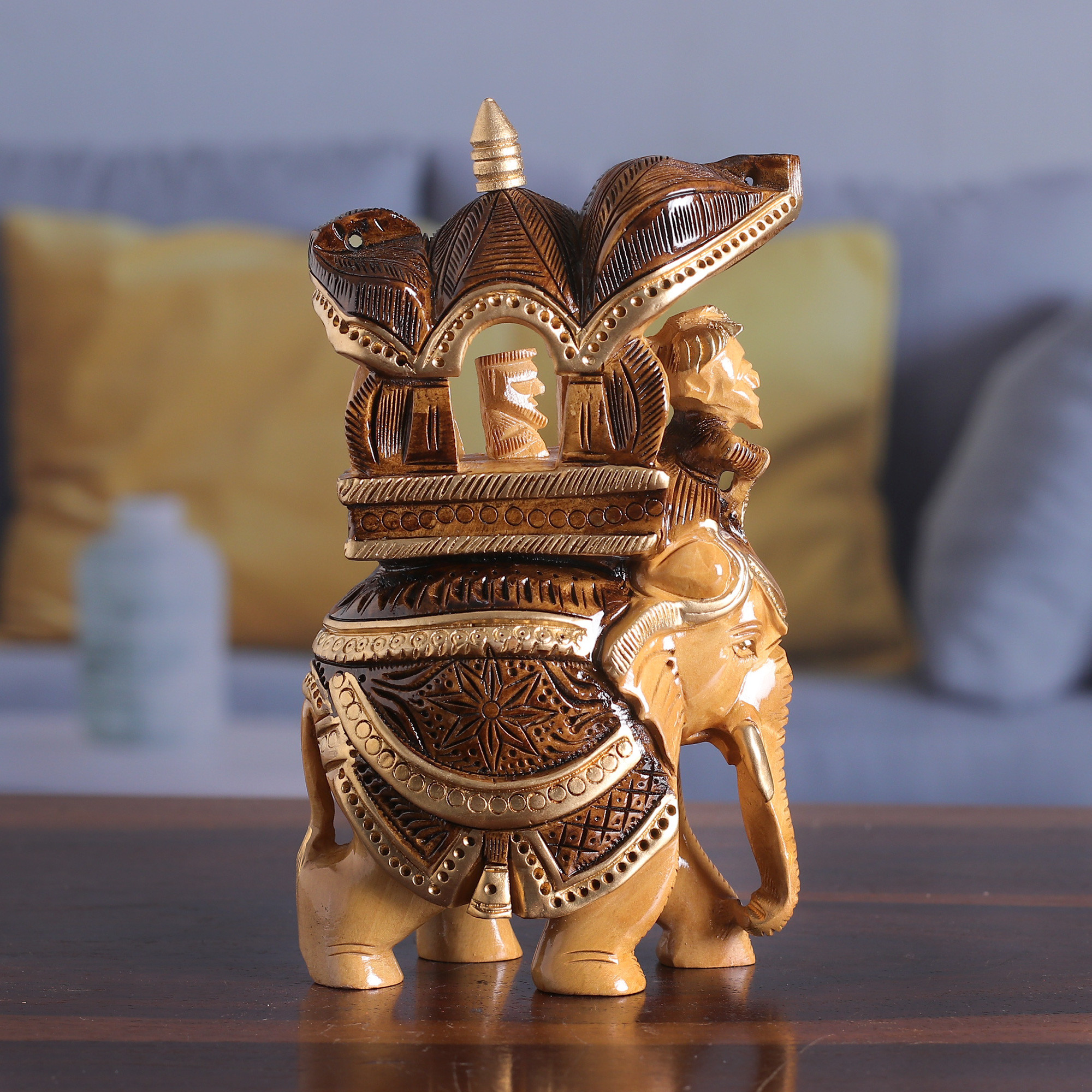 Hand Carved Elephant Palanquin Sculpture from India - Majestic Ride ...