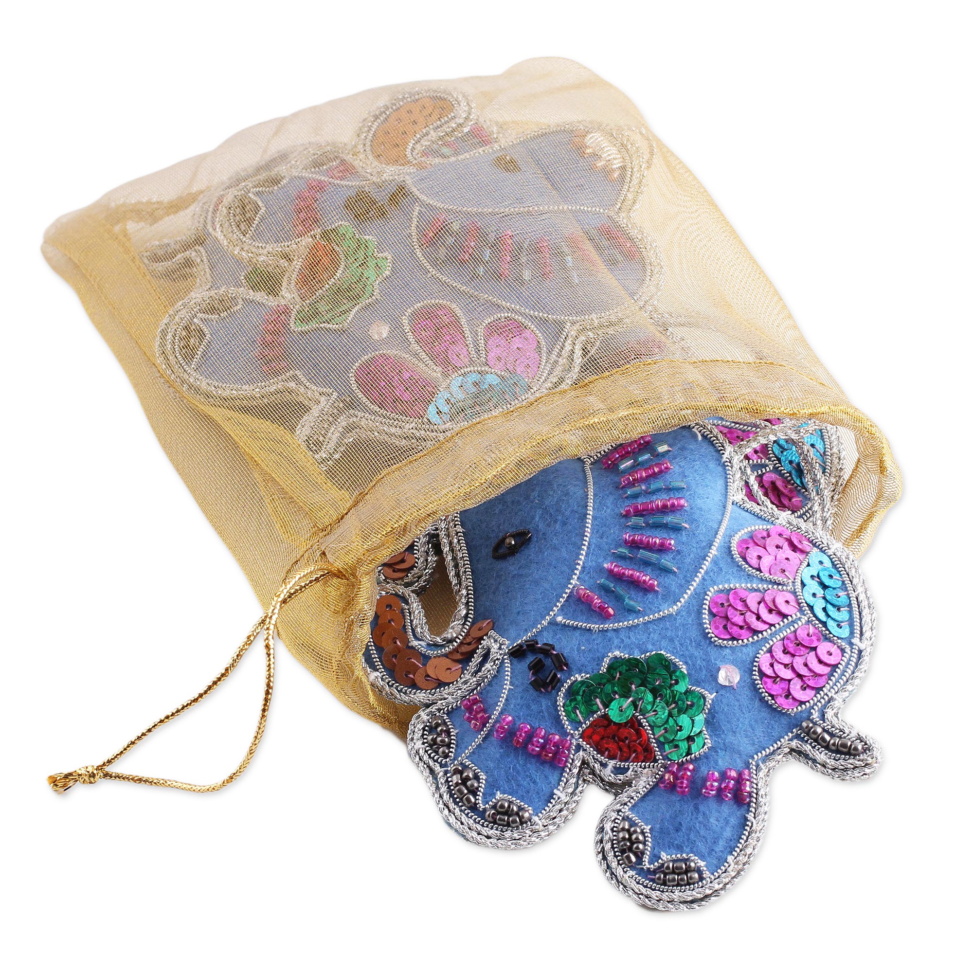 Set of Four Wool Beaded Elephant Ornaments from India - Cerulean ...