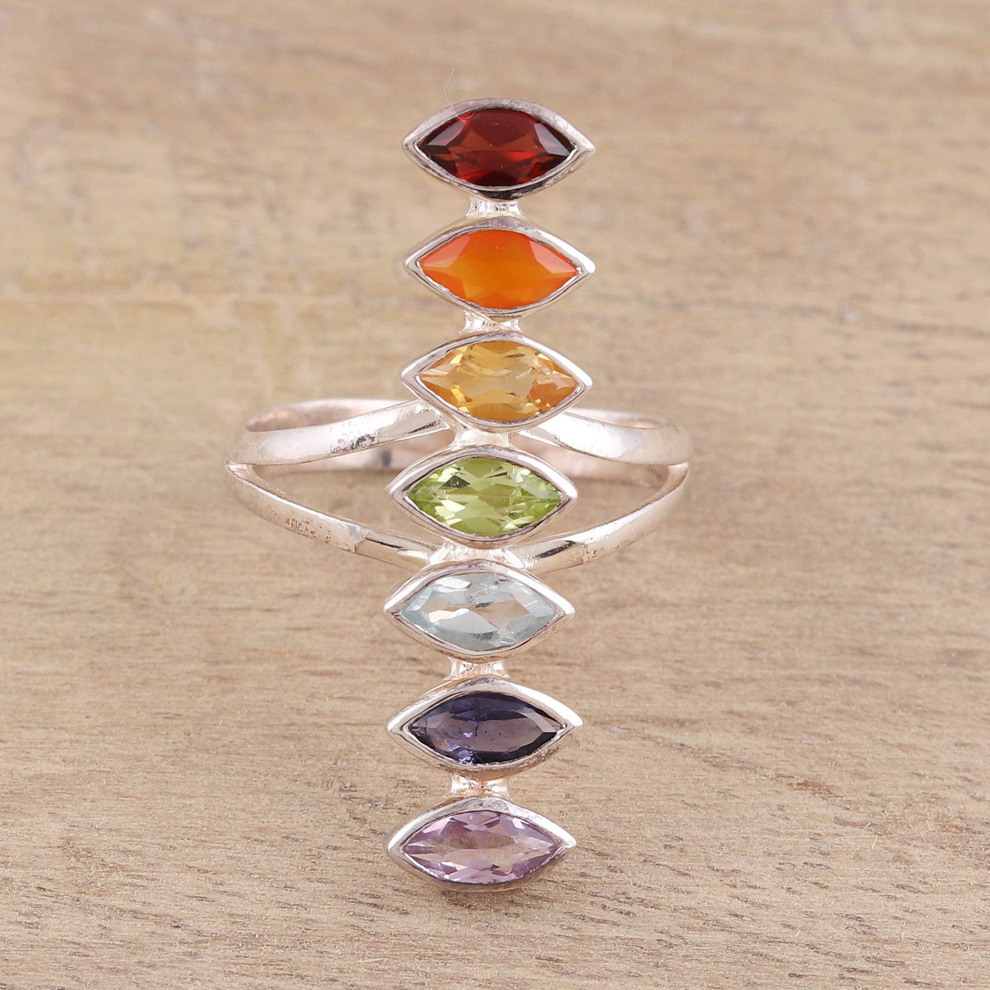 UNICEF Market | Multi-Gemstone Chakra Cocktail Ring Handmade in India ...