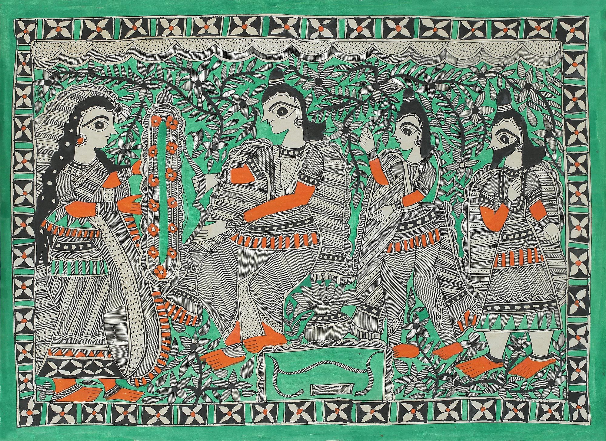 Original handmade kanchni style madhubani painting ram sita wedding ...