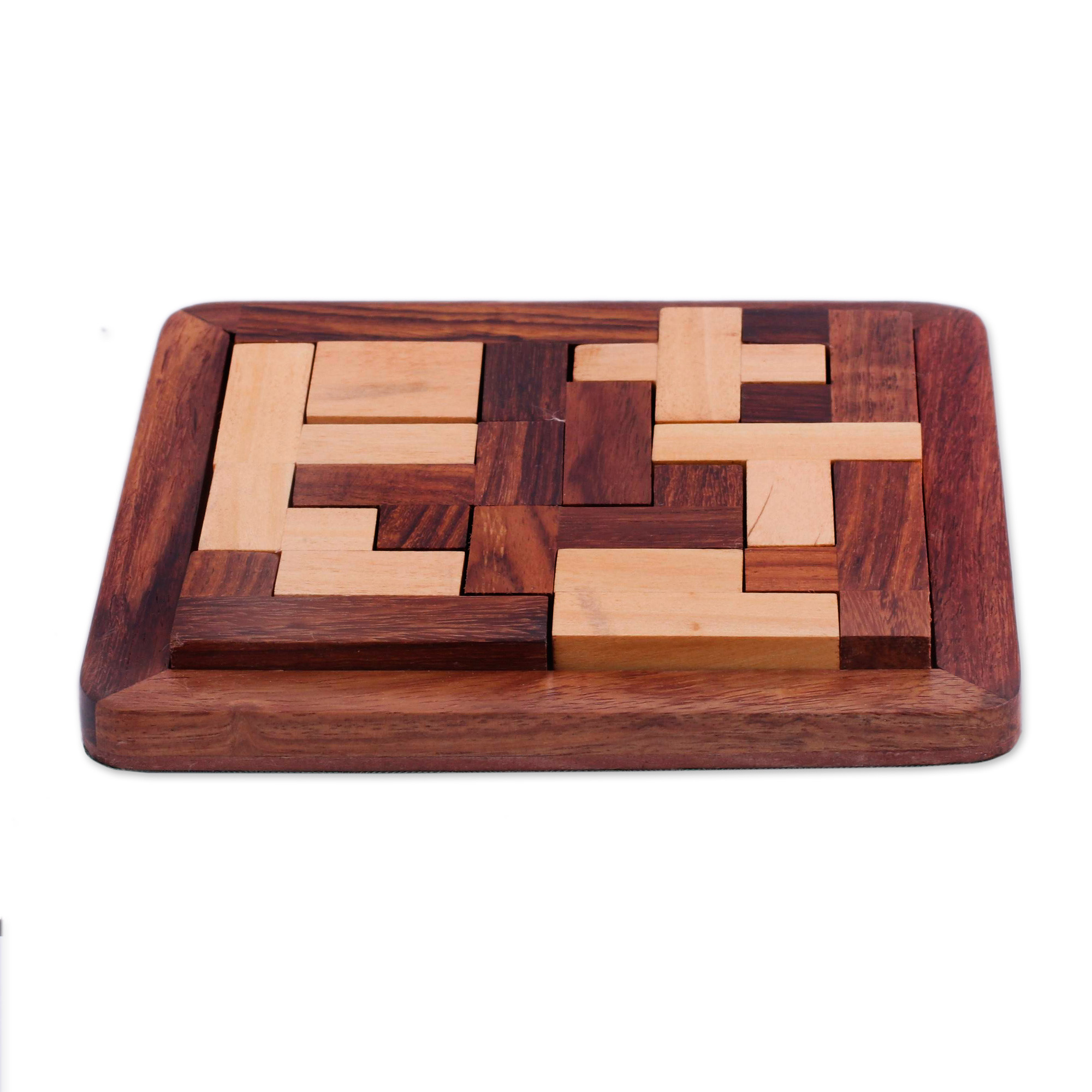 Handcrafted Wood Puzzle in Brown and Beige from India - Mental ...