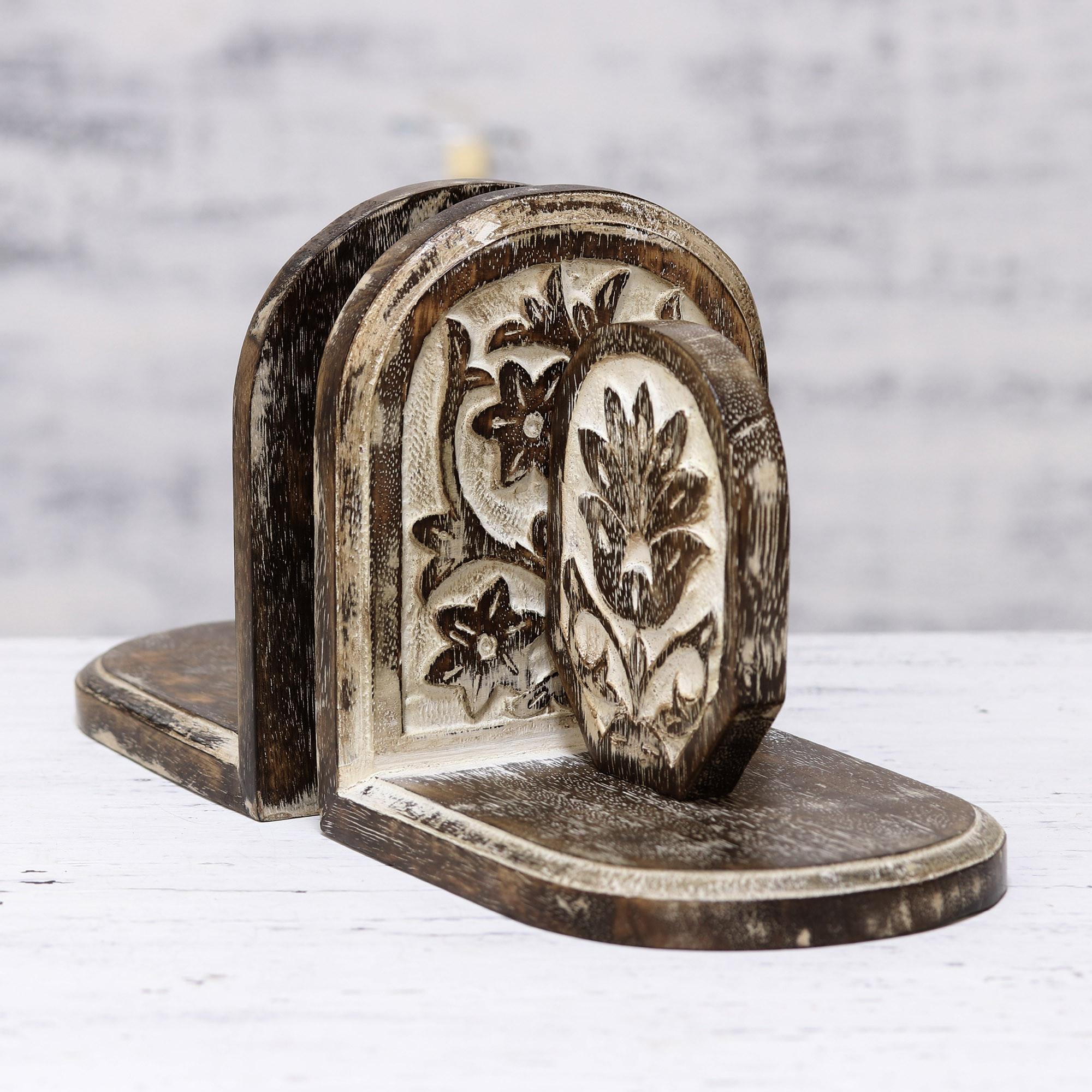 UNICEF Market | Handcrafted Floral Mango Wood Bookends from India ...