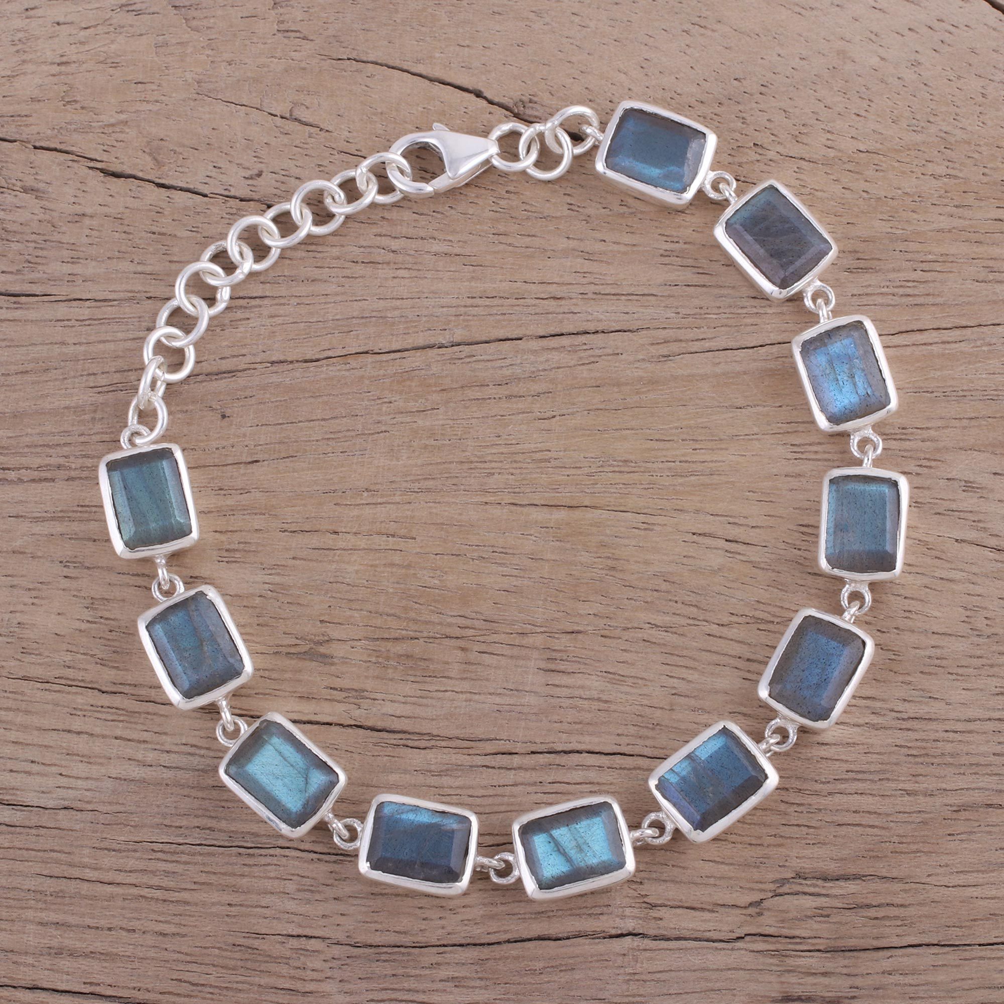 Labradorite and Sterling Silver Link Bracelet from India - Natural ...
