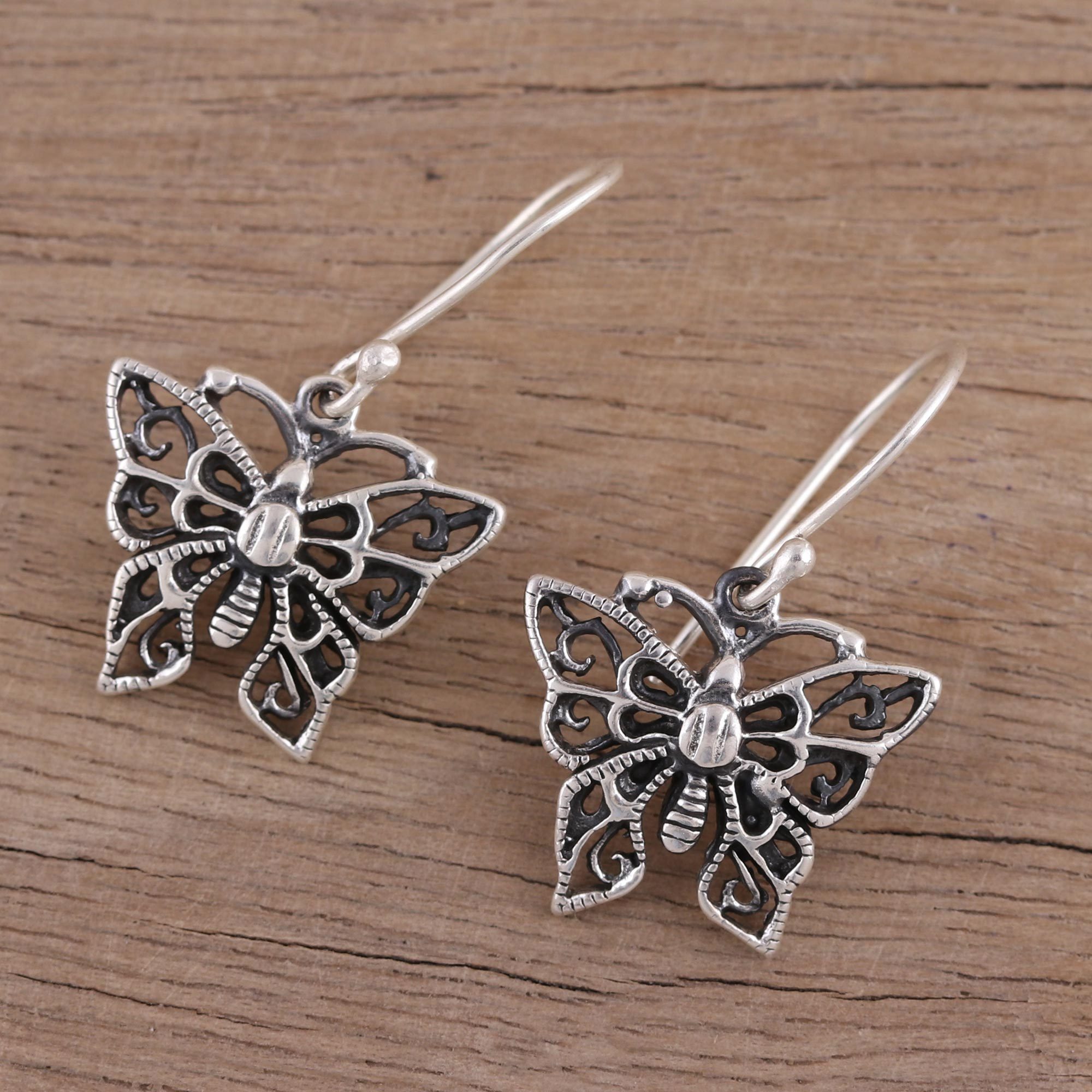 Delicate Sterling Silver Butterfly Dangle Earrings - Jali Butterfly ...